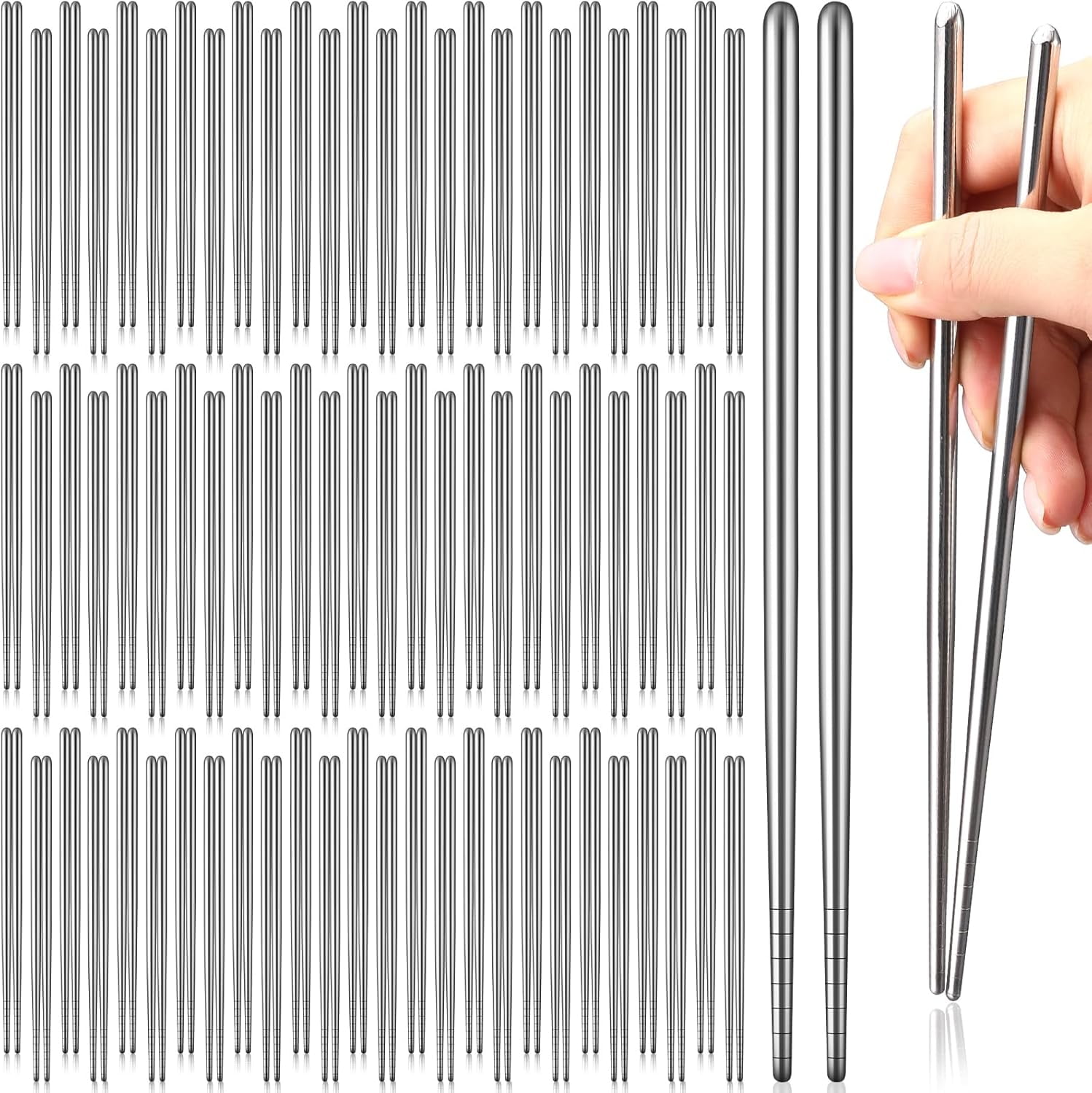 QQDKZ 100 Pairs Metal Chopsticks Bulk 8.2 Inch Reusable Stainless Steel ...
