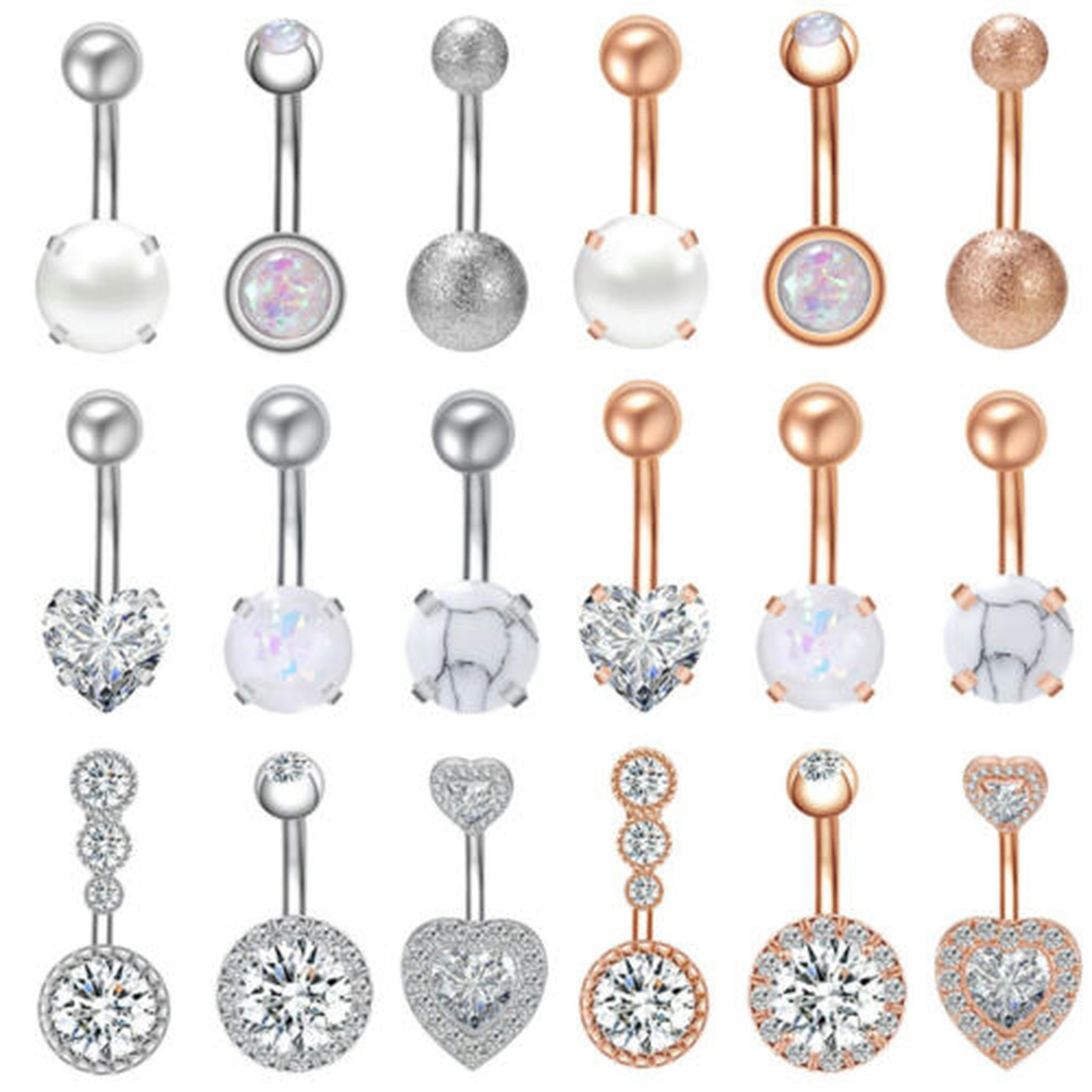 QQTDFG 1 Pc 14g Surgical Steel Belly Rings CZ Crystal Navel Piercing ...