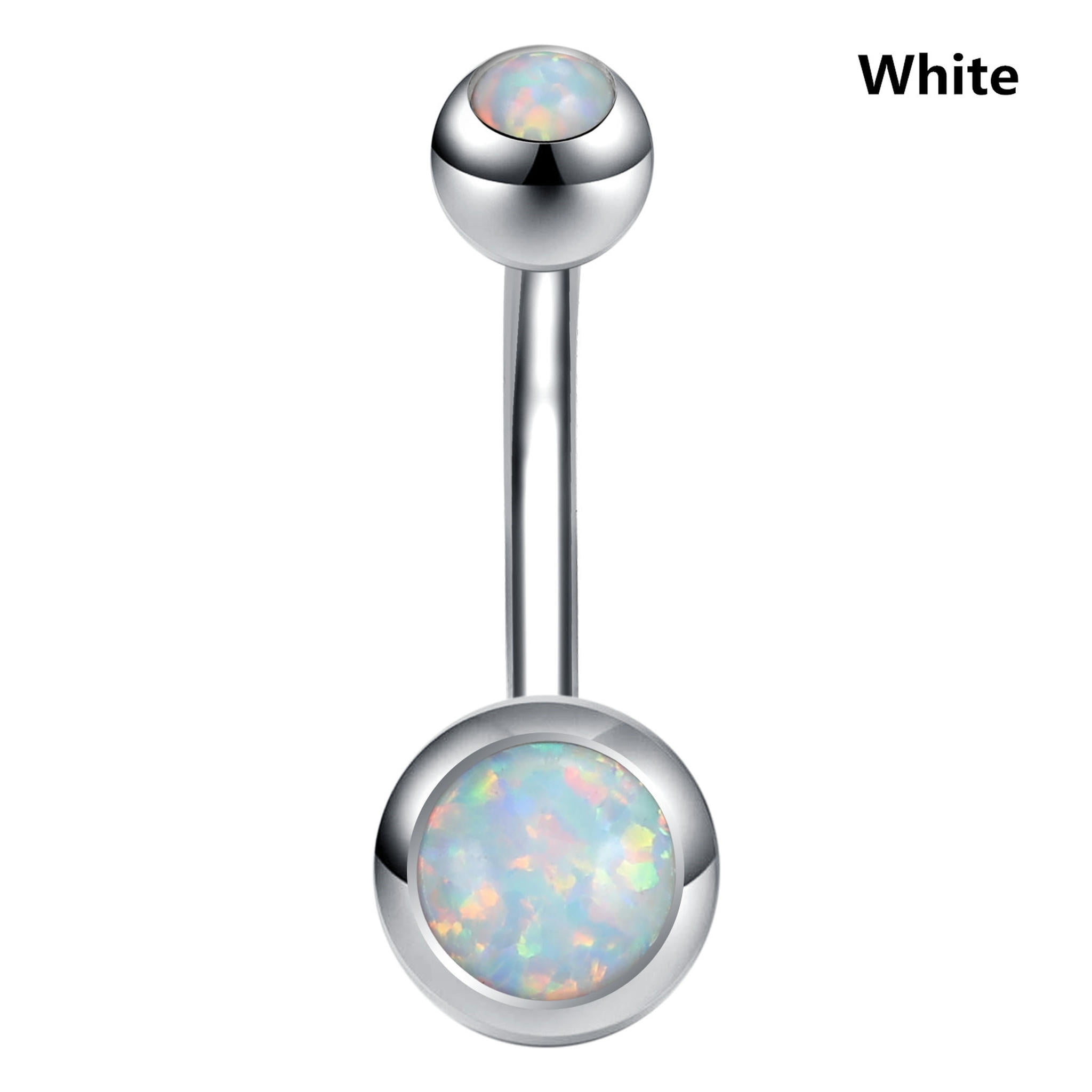 QQTDFG 1 Pc Opal Stone Stainless Steel Belly Button Rings Woman Barbell Navel Piercing-White ...