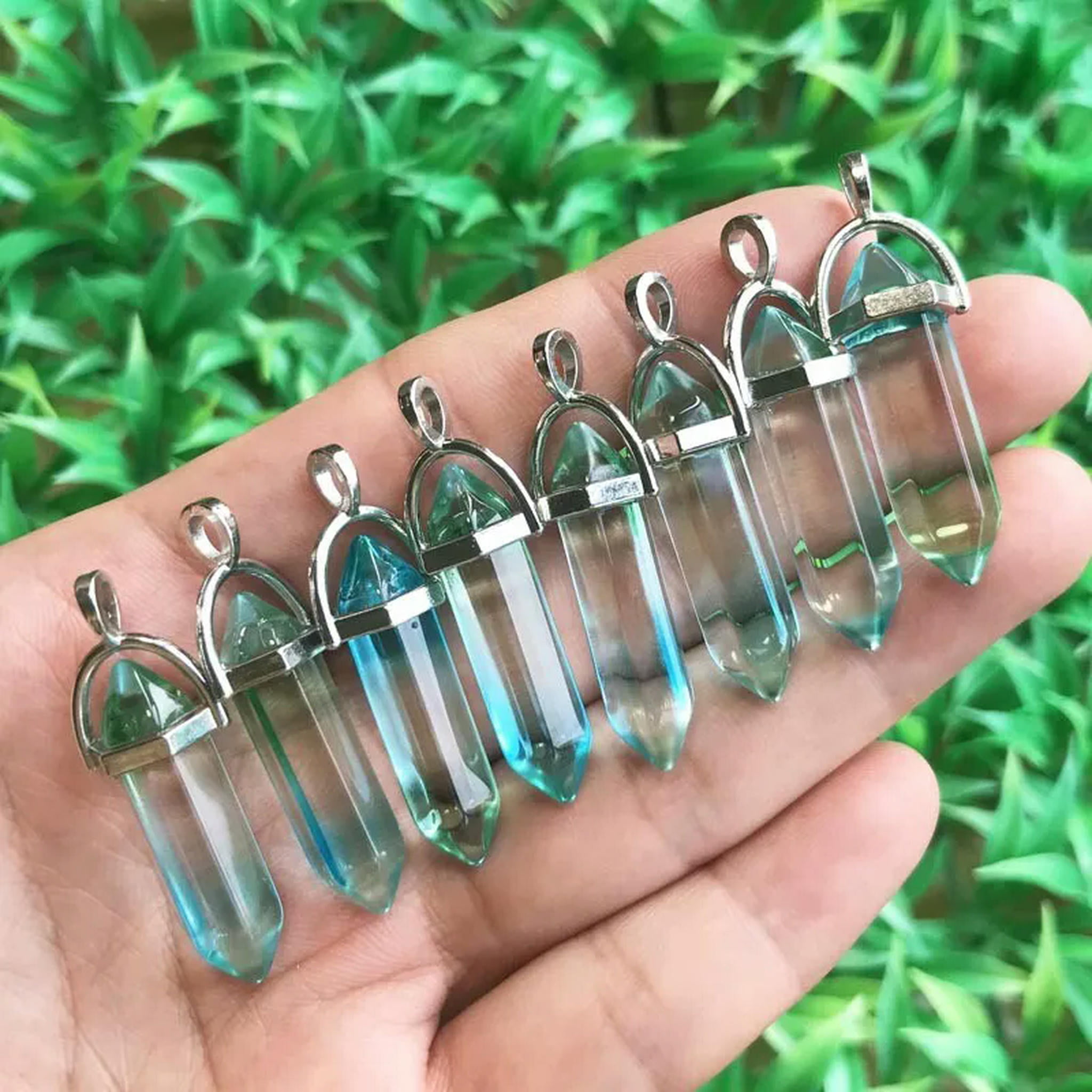 QQTDFG 10pcs Colorful Crystal Stone Hexagon Point Pendant Chakra Reiki ...