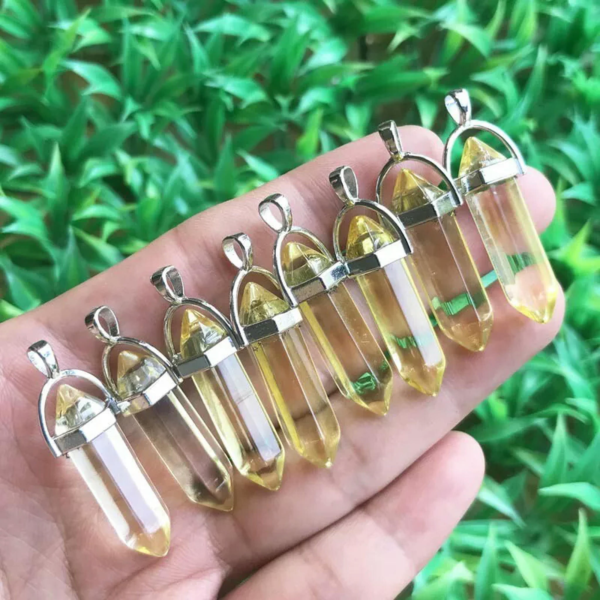 QQTDFG 10pcs Lemon Crystal Stone Hexagon Point Pendant Chakra Reiki ...