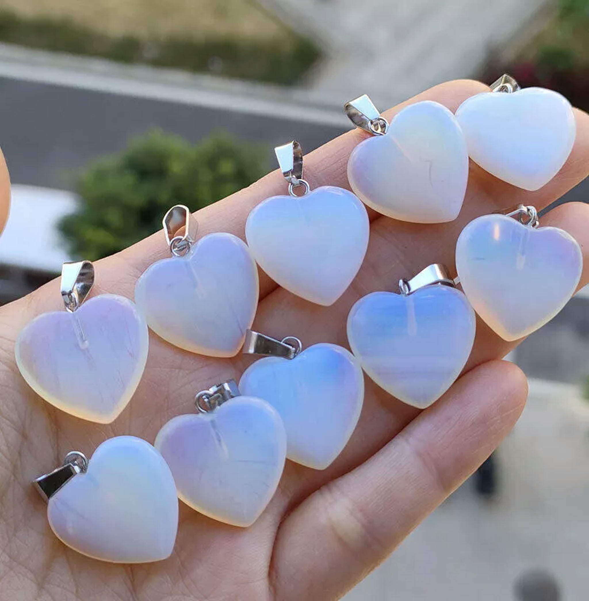 QQTDFG 10pcs Opal Gems stone Heart Pendants Chakra Reiki Healing Amulet ...