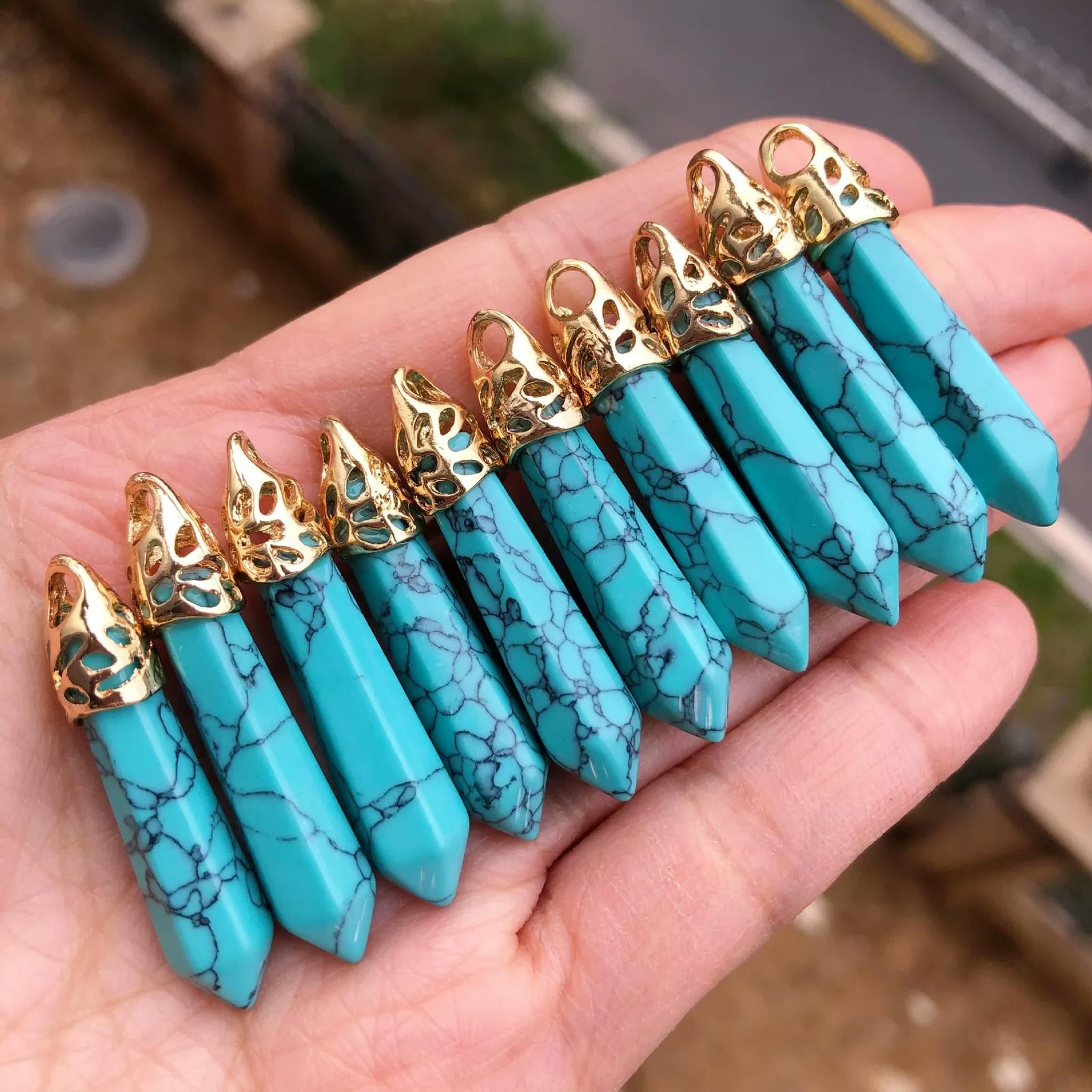 QQTDFG 10pcsTurquoise Green Stone Hexagon Point Pendant Chakra Reiki ...