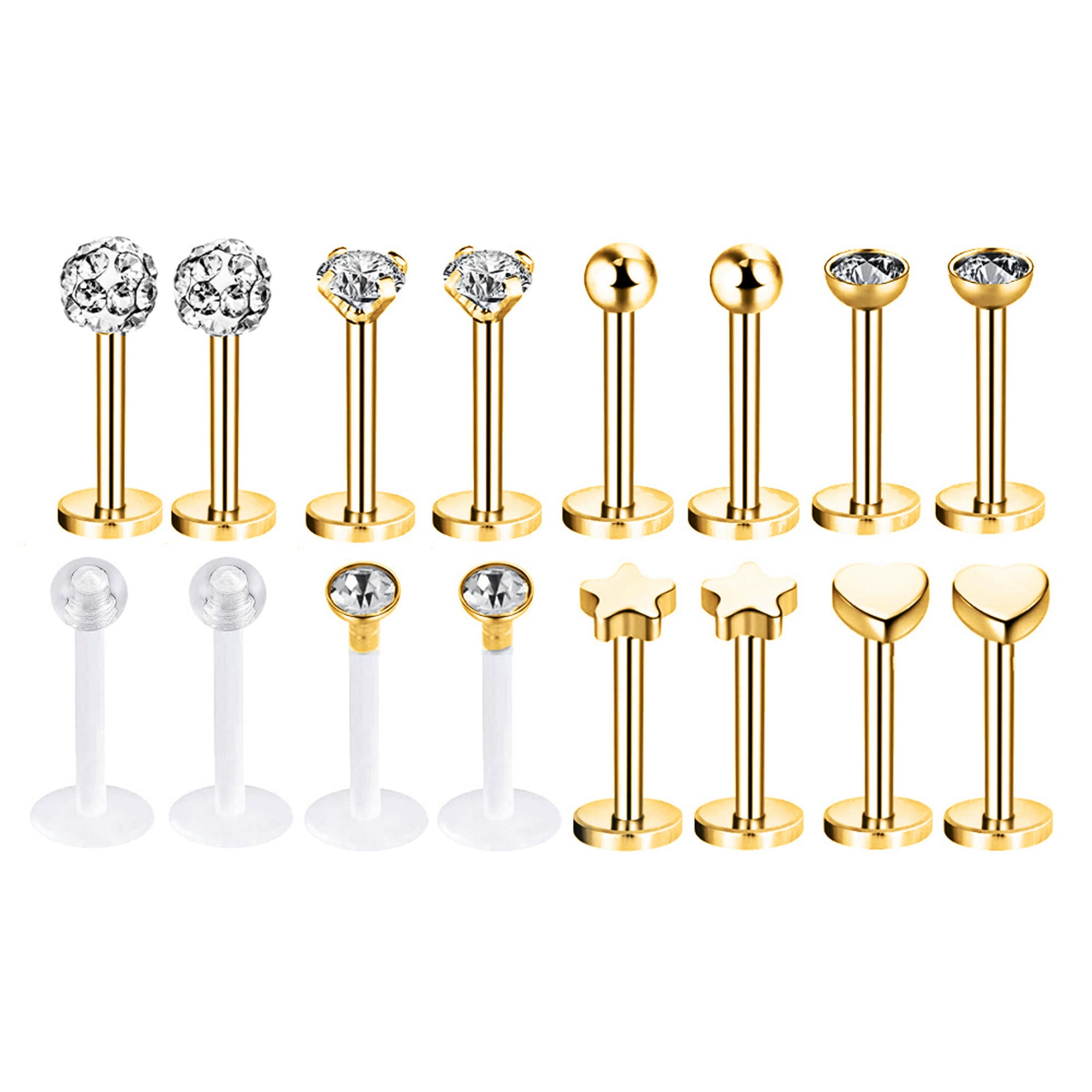 QQTDFG 12-16 Pcs/Lot Stainless Steel Lip Labret Piercings CZ Ear Tragus ...