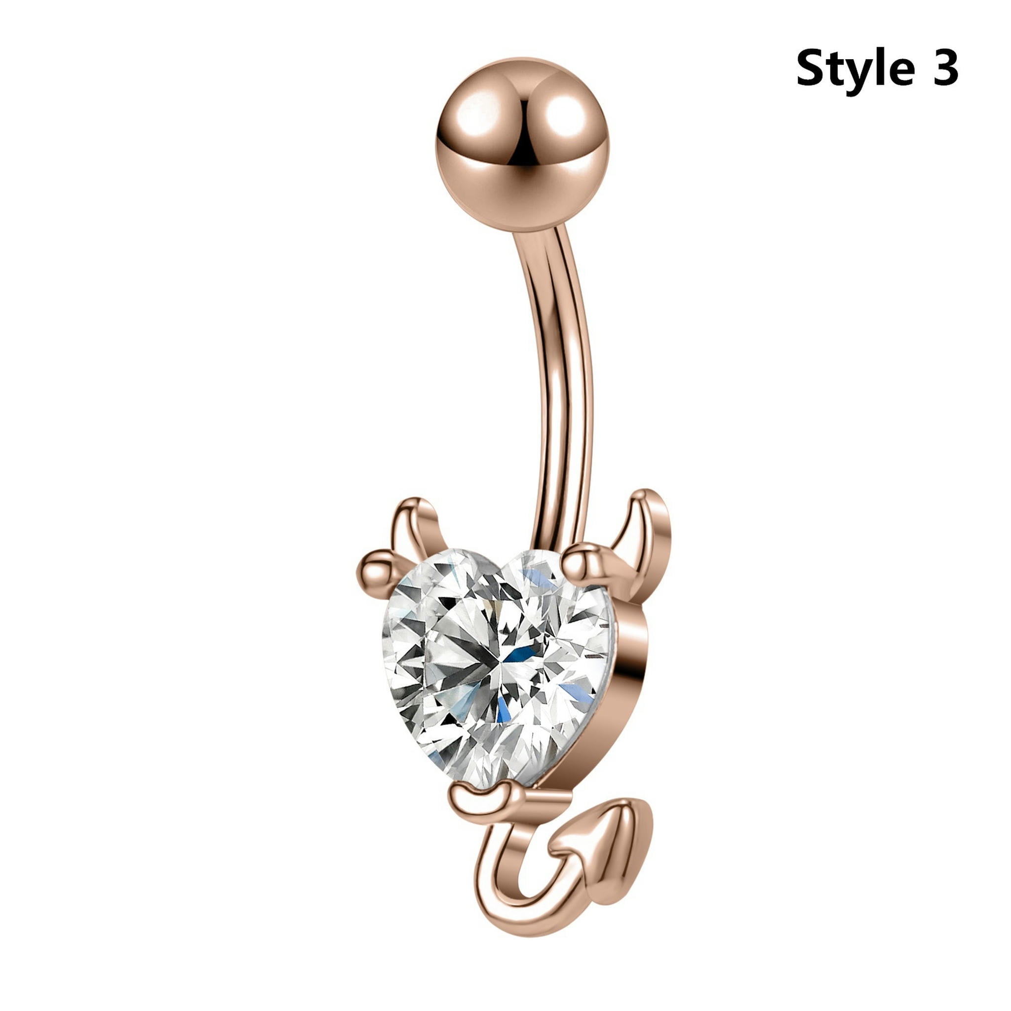 QQTDFG 14G Stainless Steel Belly Button Ring Devil Heart Zircon Belly Navel Piercings-Style 3 ...