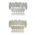 QQTDFG 14K Gold Plated CZ Teeth Grillz Hip Hop Top Bottom Mouth Silver ...