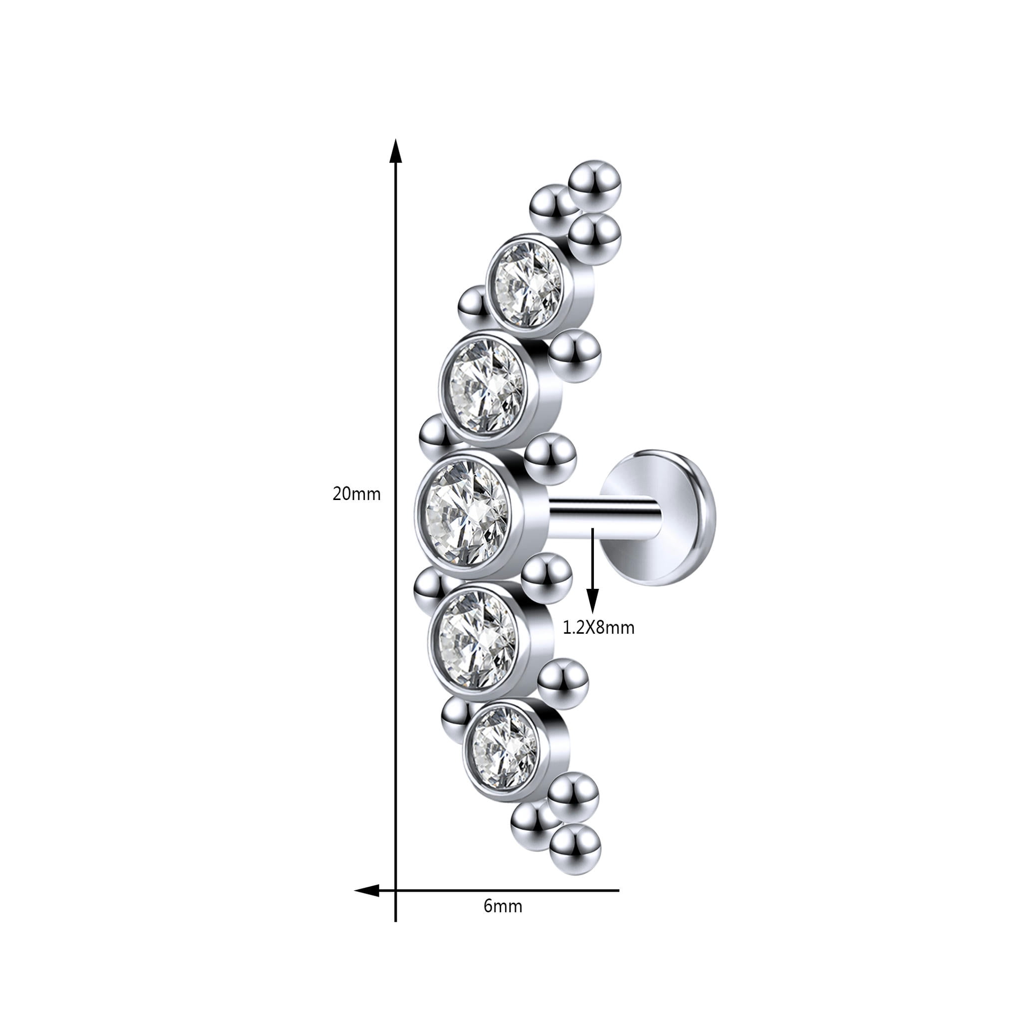 QQTDFG 16G Labret Lip Stud Piercing Internally Threaded Ear Piercing ...