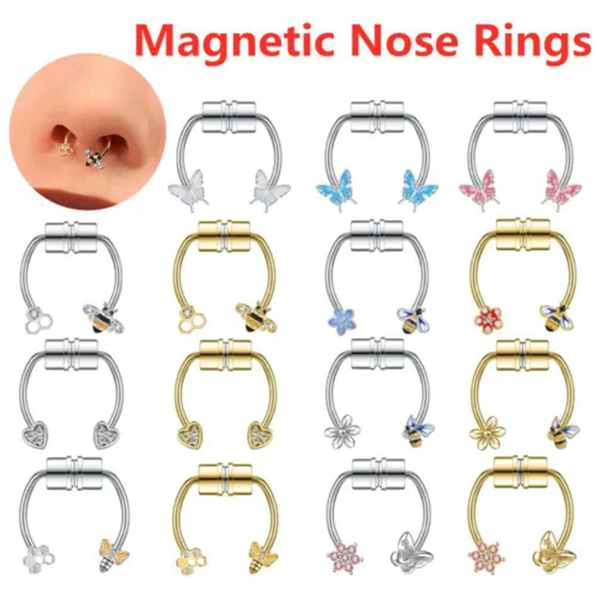 QQTDFG 16G Magnetic Clip on Nose Ring Stainless Steel Non Piercing ...