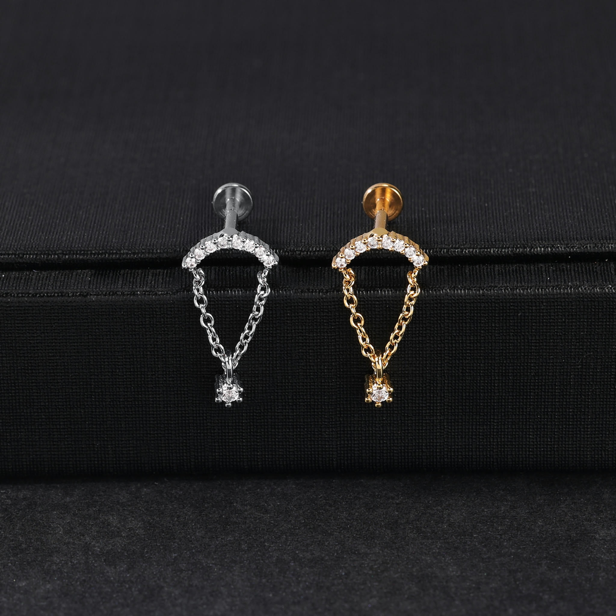 QQTDFG 16G Stainless Steel Gold Labret Stud CZ Lip Helix Conch Tragus ...