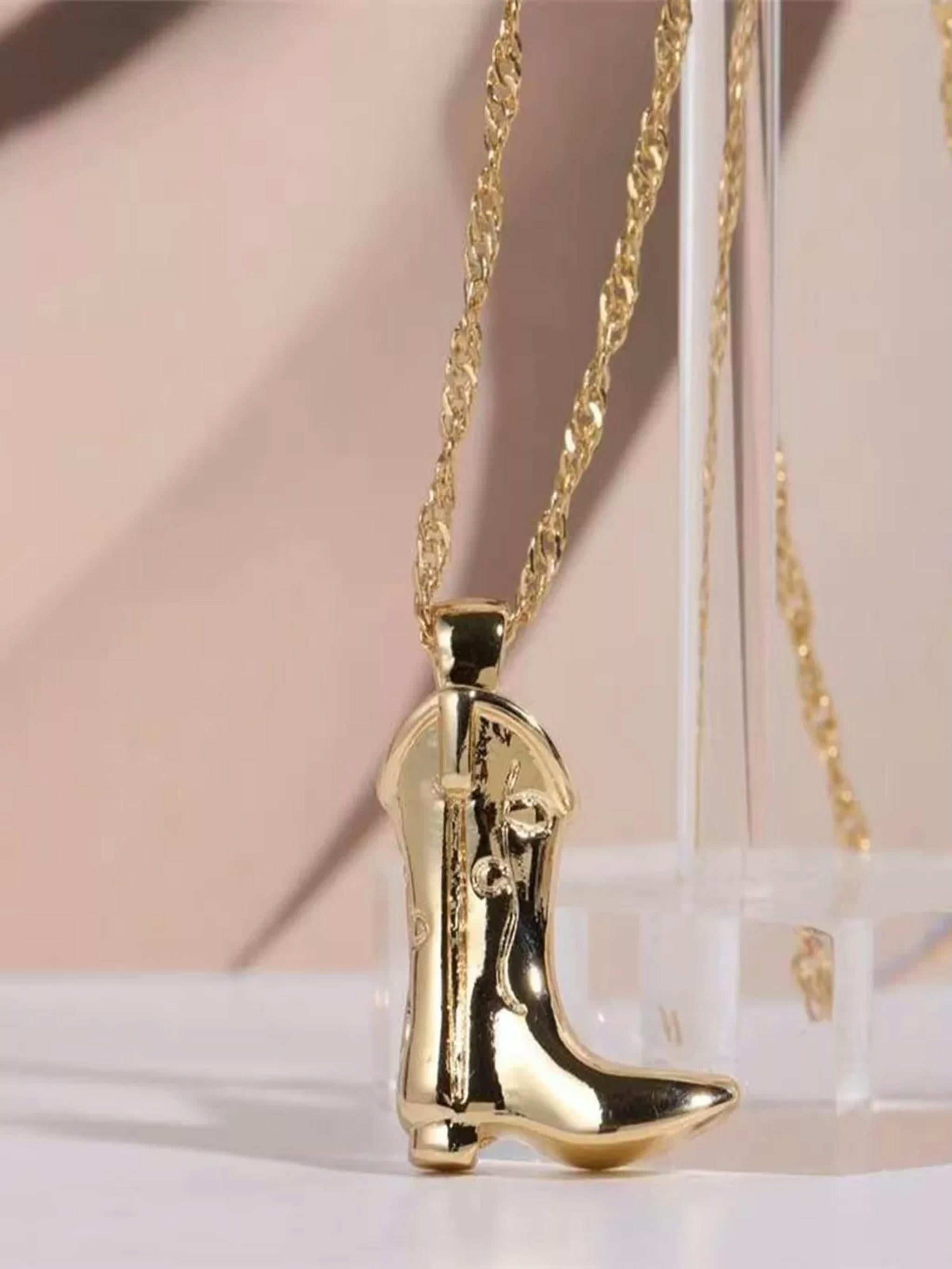 QQTDFG 1pcn Gold-tone Cowgirl Boot Pendant Necklace Party Statement ...