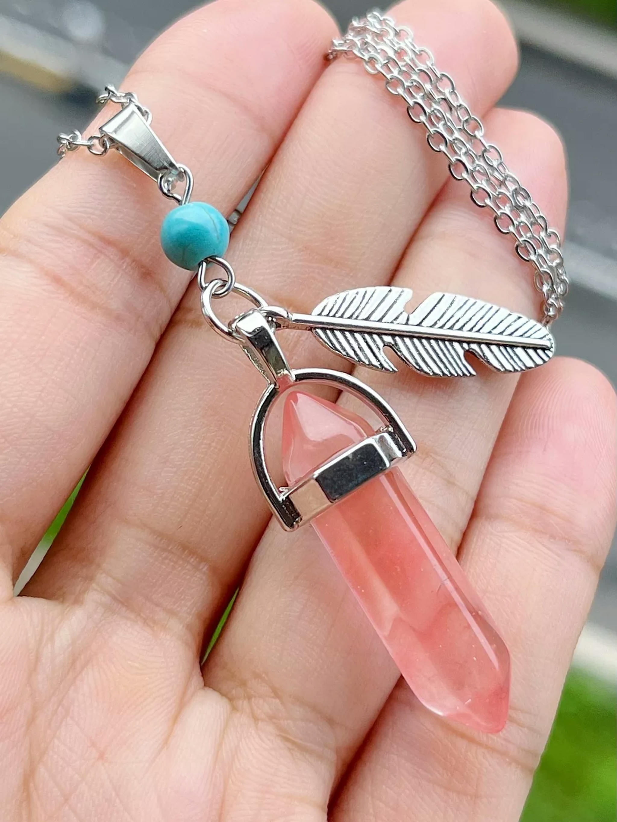 QQTDFG 1pcs Cheery Quartz Stone Hexagon Point Necklace Chakra Reiki ...