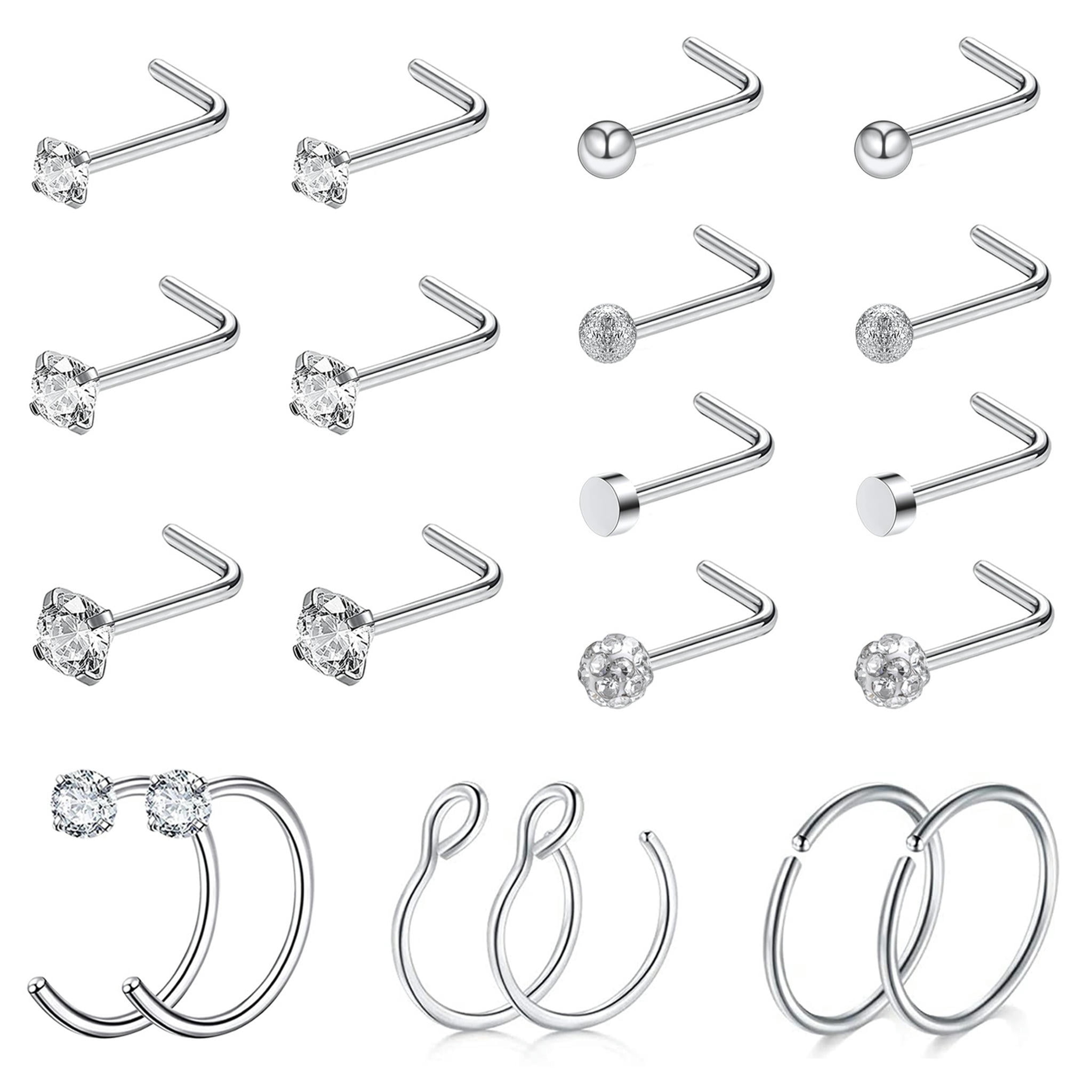 QQTDFG 20/22Pcs 20g Nose Studs Surgical Steel Septum Ring I/L/S Shape ...
