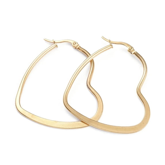 QQTDFG 201 Stainless Steel Hoop Earrings 2MM Flat Heart Gold 1.8 ...