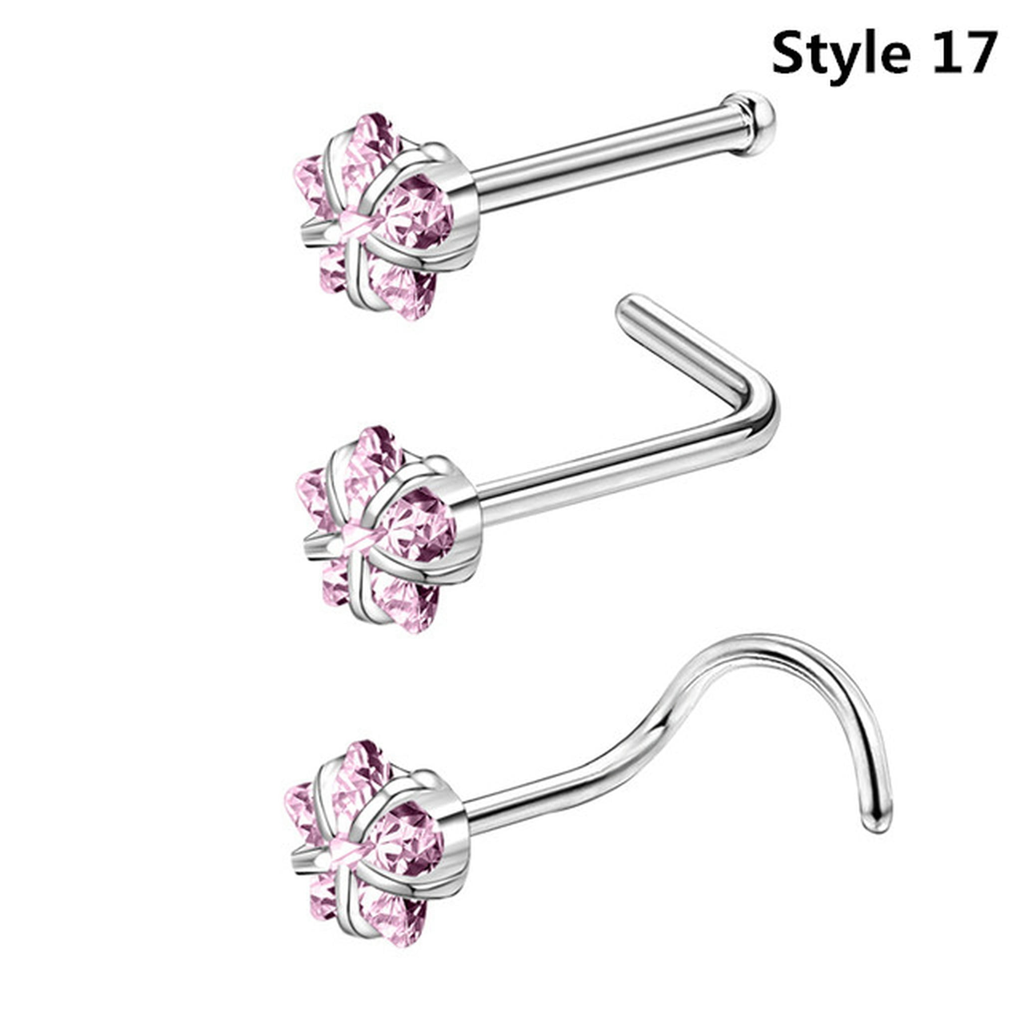 Nose Studs 20 Gauge 20G Stainless Steel Nose Studs - 5-Pack L Shape ...