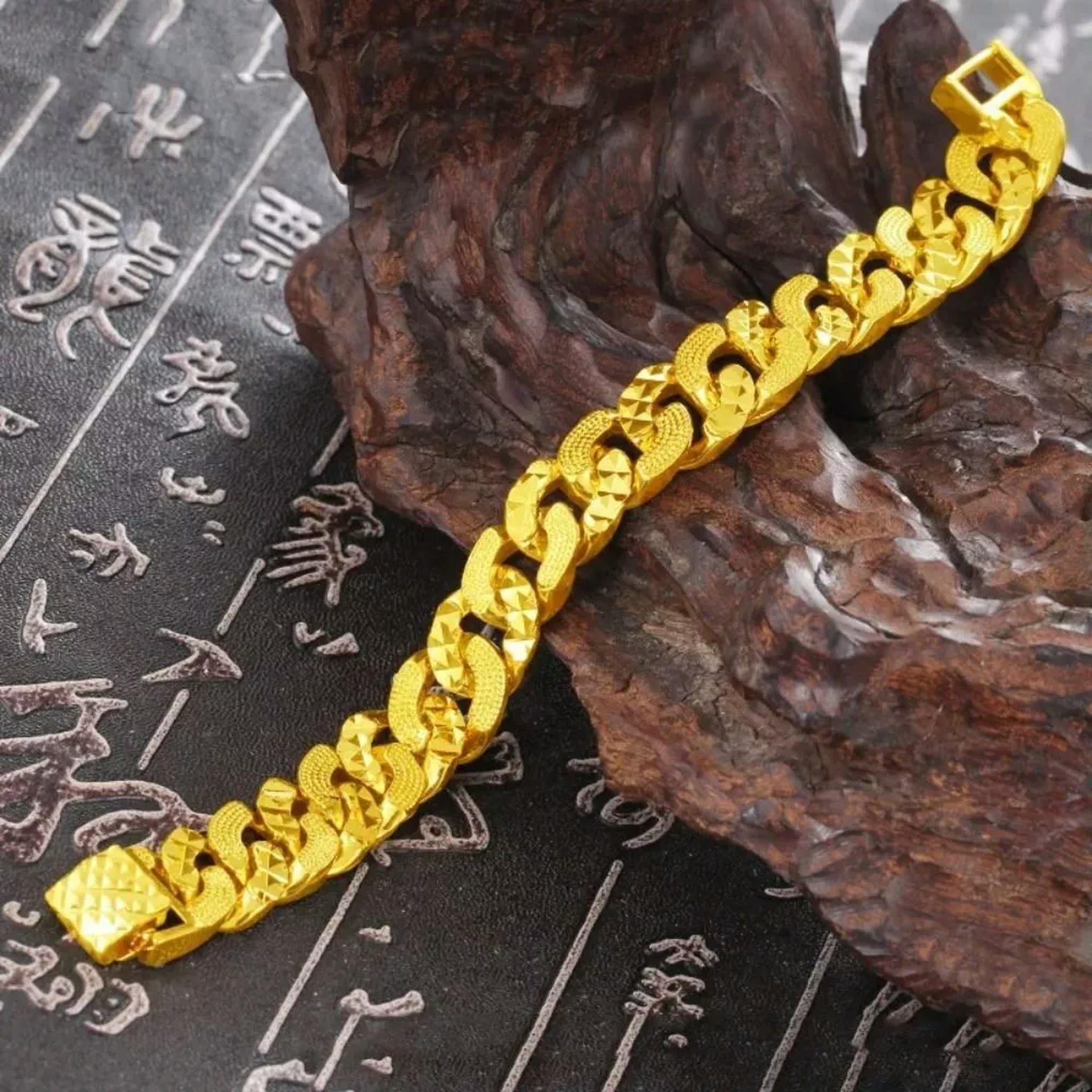 QQTDFG 24K Gold Filled Jewelry Bracelet Matte Gold Men Bracelet Wedding ...