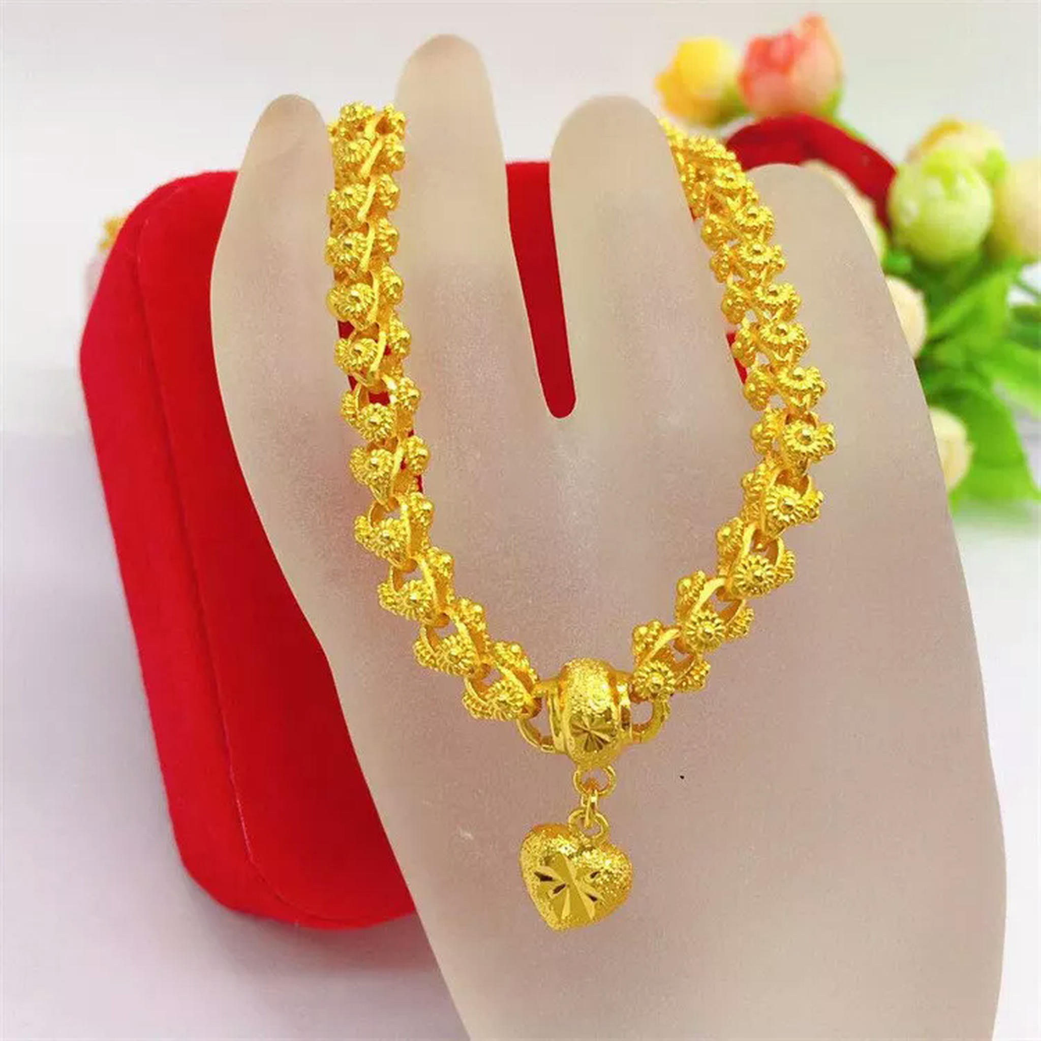QQTDFG 24K Yellow Gold Plated Sweet Heart Women's Fancy Sweater Chains ...