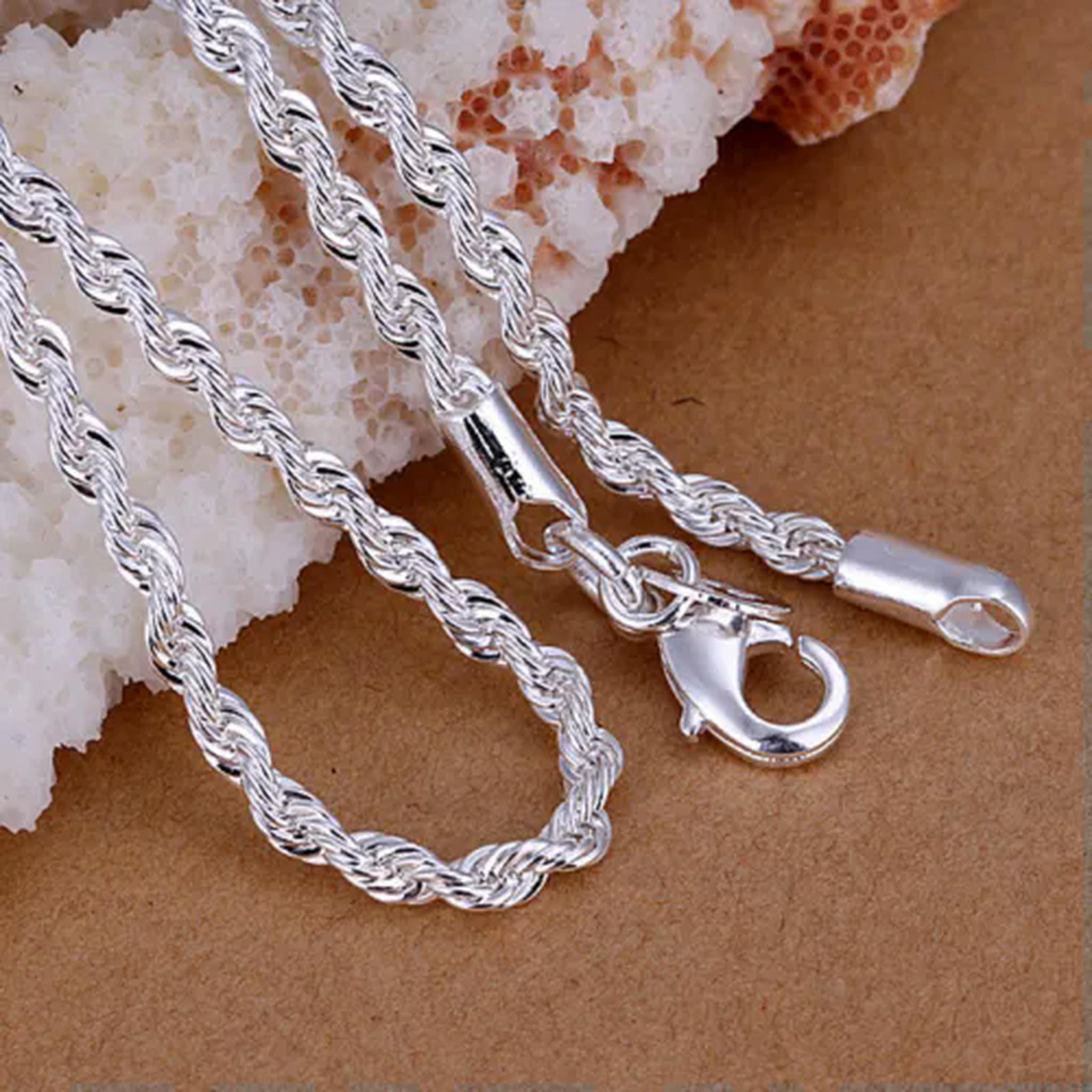 QQTDFG 2PCS 925Sterling Silver Jewelry Wrested Rope Unisex Chains ...