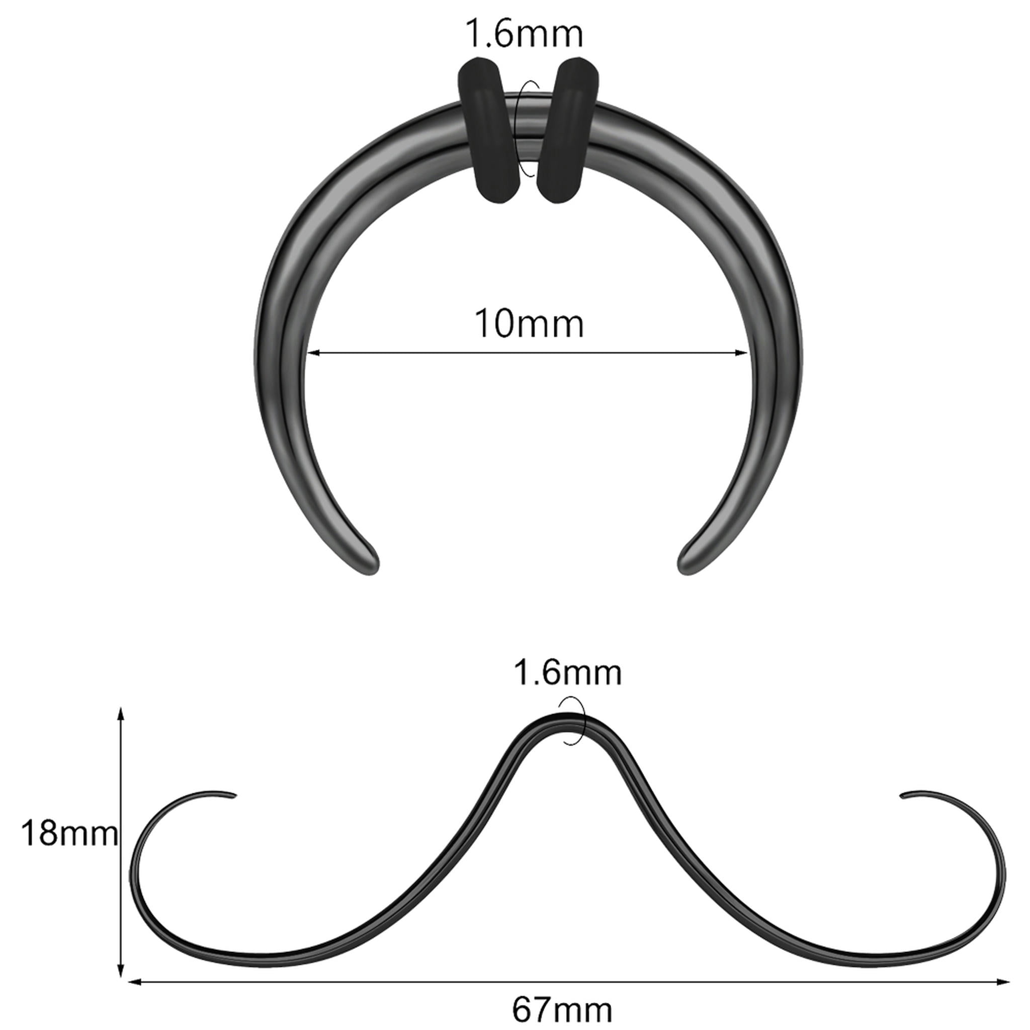QQTDFG 2Pcs Surgical Steel Mustache Nose Rings Bull Horn Septum ...
