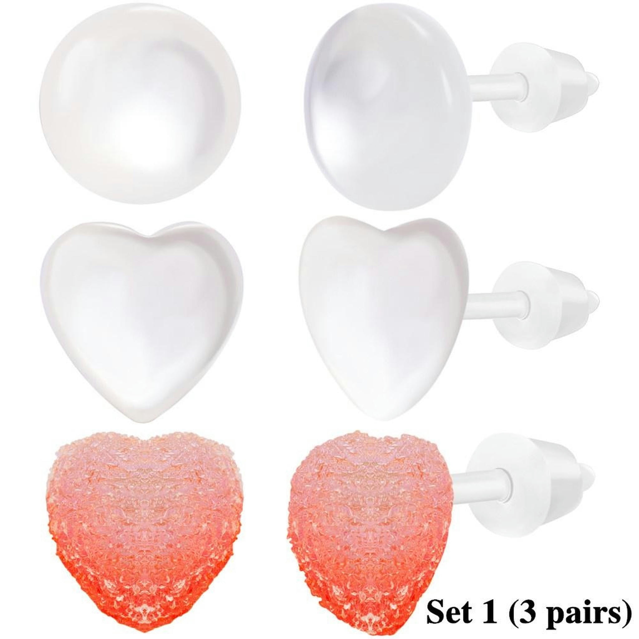 QQTDFG 3 Pairs/Set Colorful Plastic Stud Earrings Heart Clear Resin Ear ...