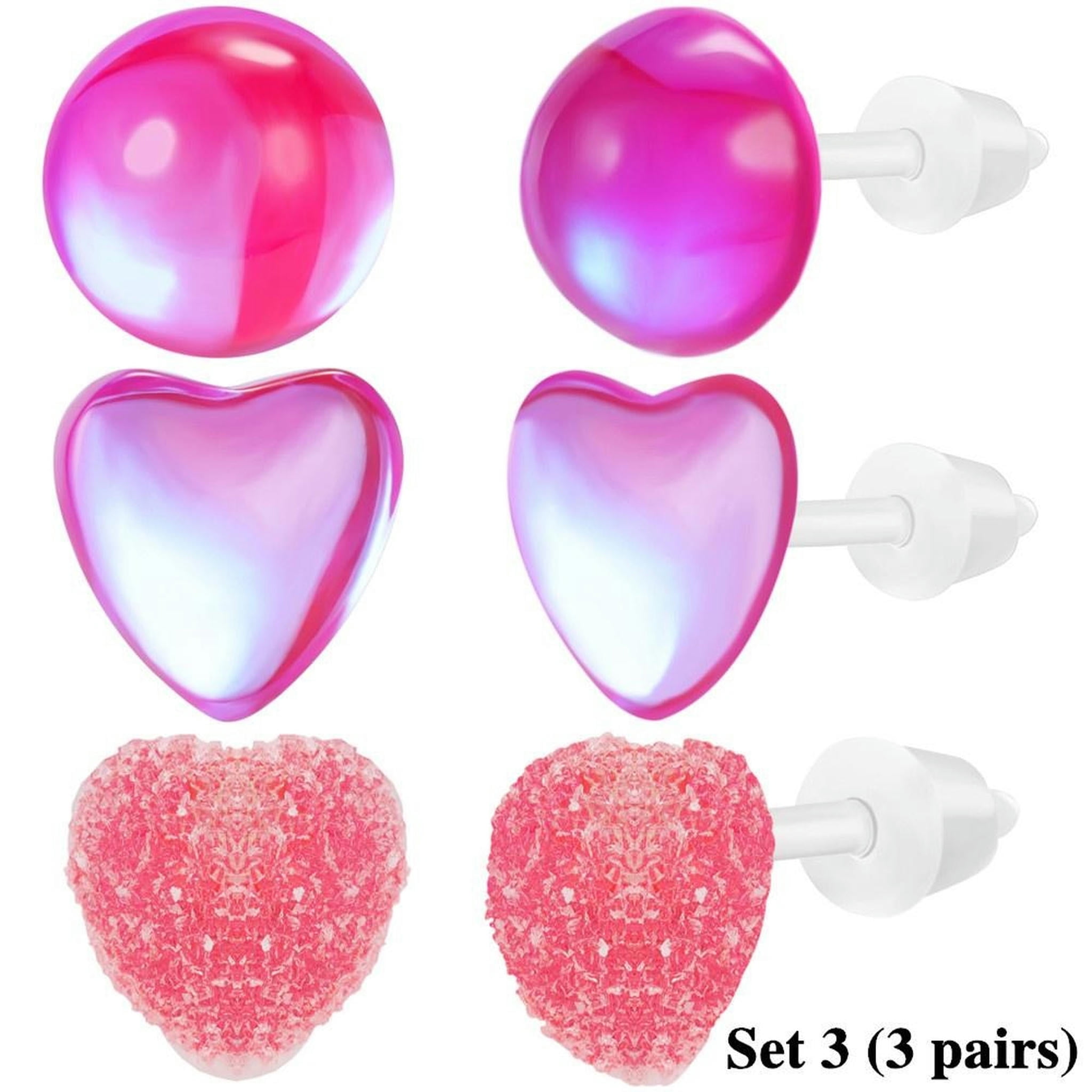 QQTDFG 3 Pairs/Set Colorful Plastic Stud Earrings Heart Clear Resin Ear ...