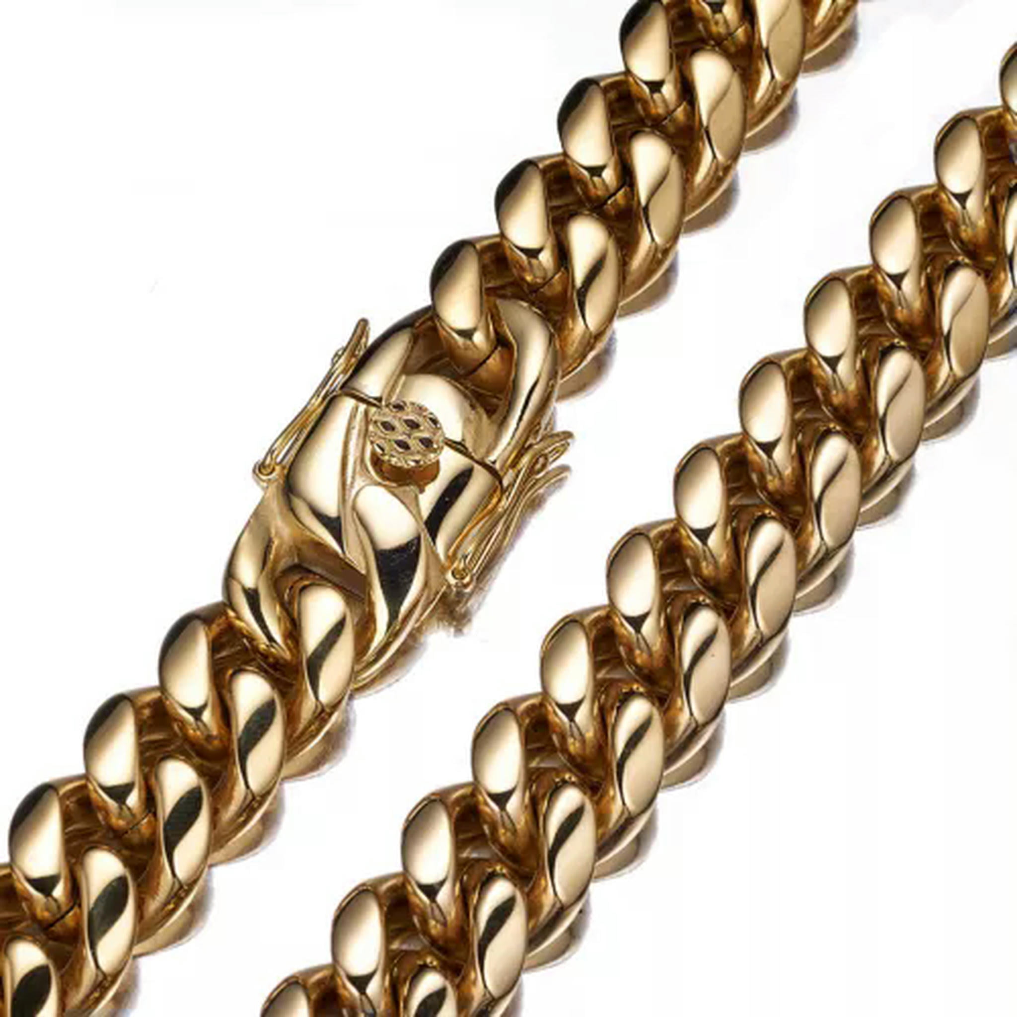 QQTDFG 316L Stainless Steel Heavy Link Gold Plated Curb Cuban Chain Men ...