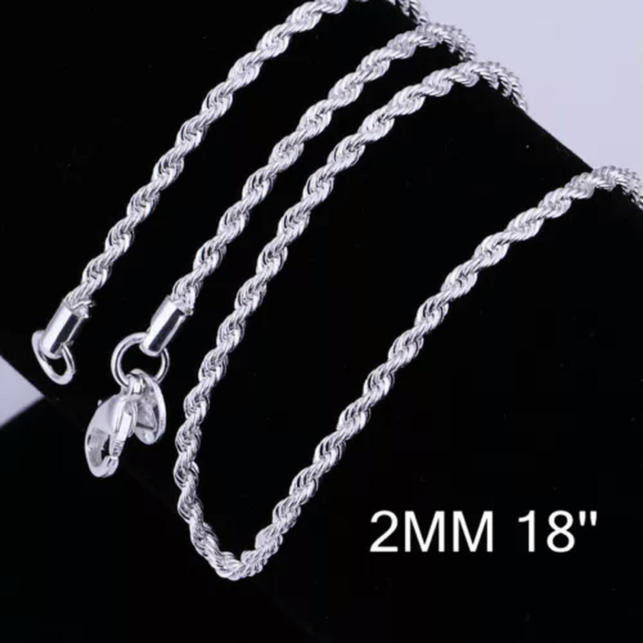 QQTDFG 3PCS 925Sterling Silver 2mm Flash Wrested Rope Unisex Chains ...
