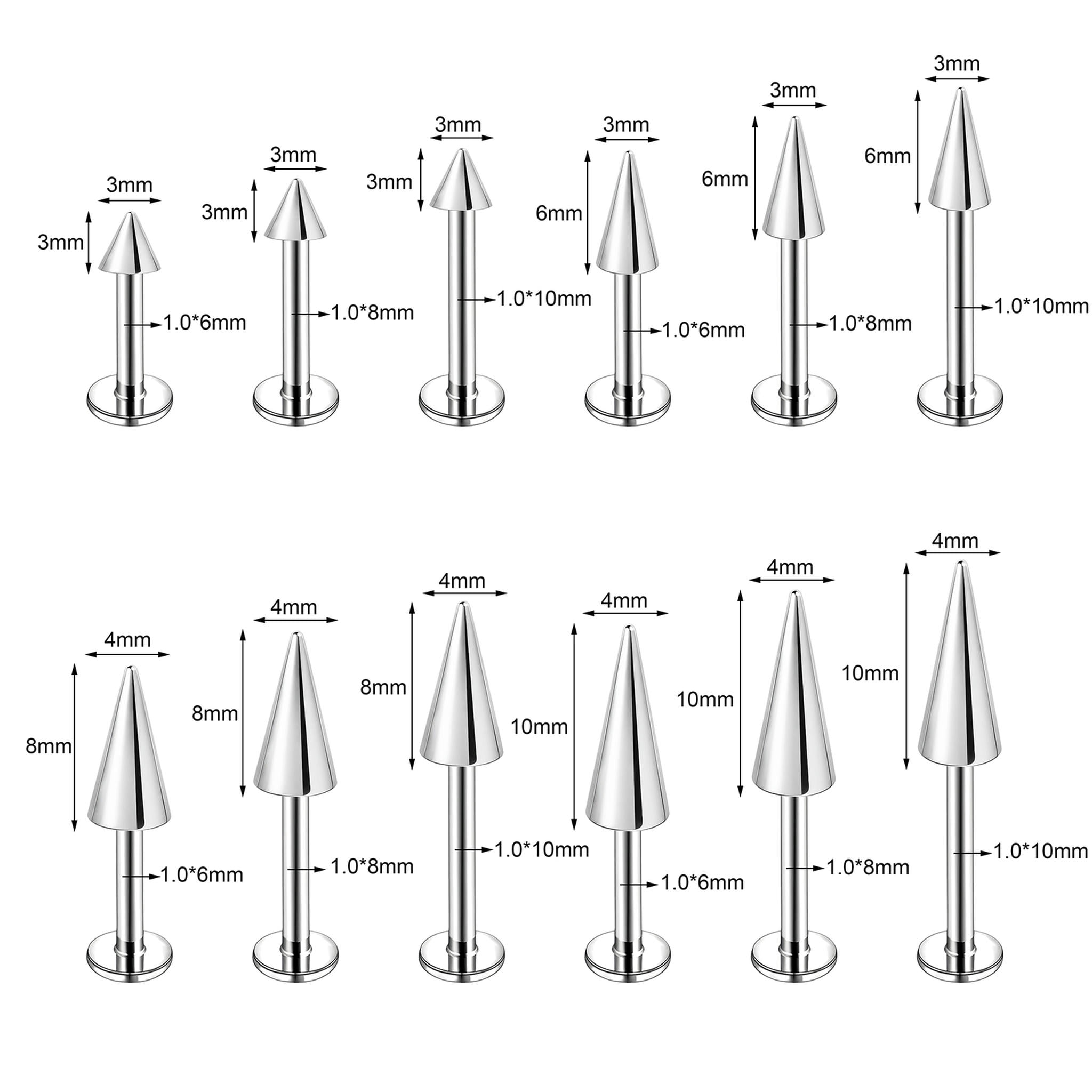 QQTDFG 3Pcs/Set Large Spike Labret Studs Stainless Steel Ear Helix ...