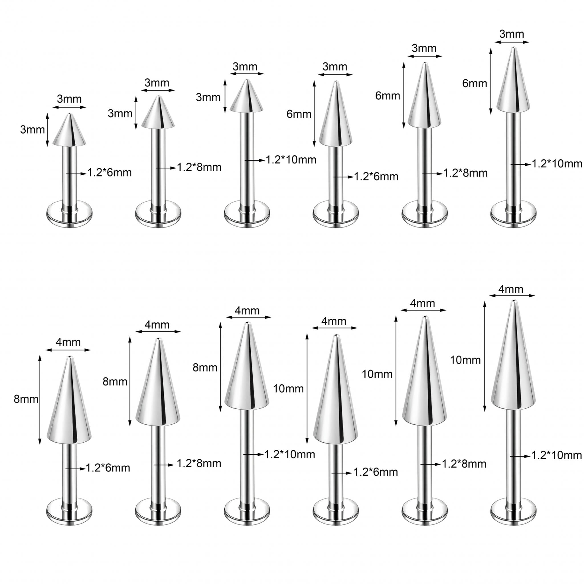 QQTDFG 3Pcs/Set Large Spike Labret Studs Stainless Steel Ear Helix ...