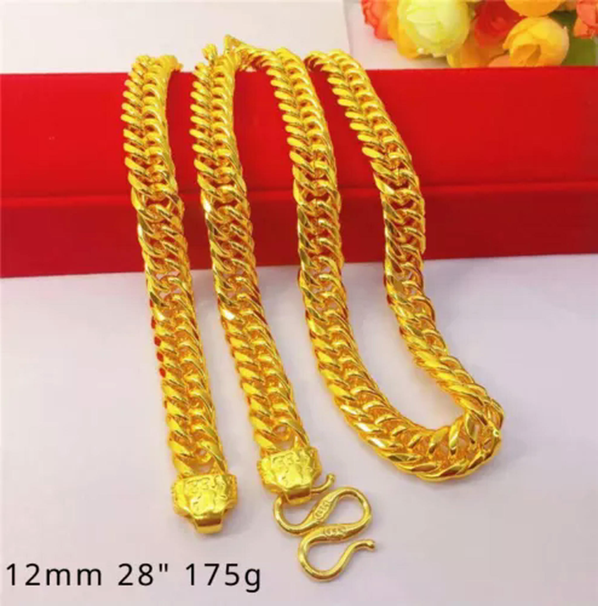 QQTDFG 4 Types Men's 24K Yellow Gold Plated Thick Flat Sideway Chains Necklace 6-12mm-12mm 28 ...