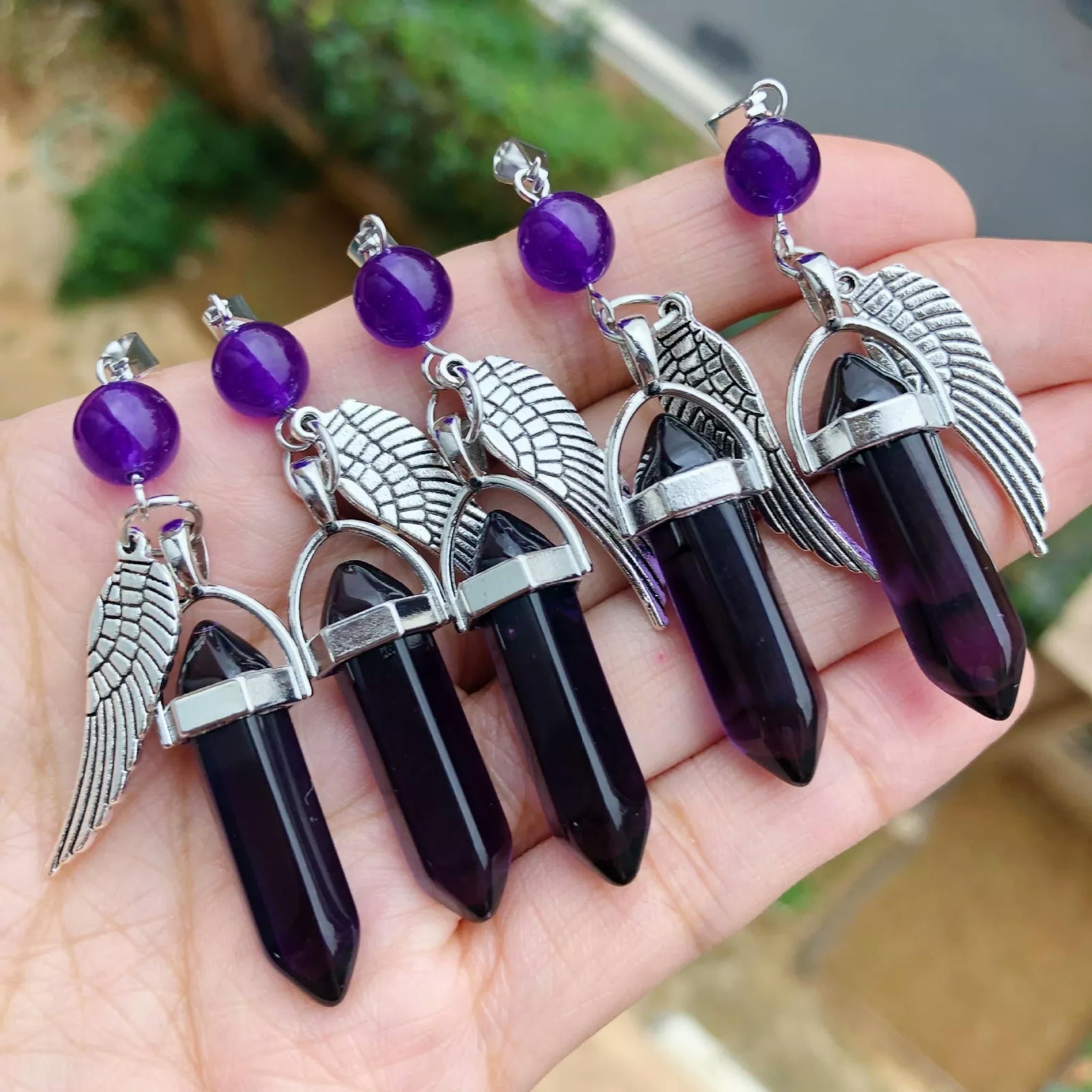 QQTDFG 5pcs Healing Dark Purple Pendants Angel Wing Chakra Reiki Amulet ...