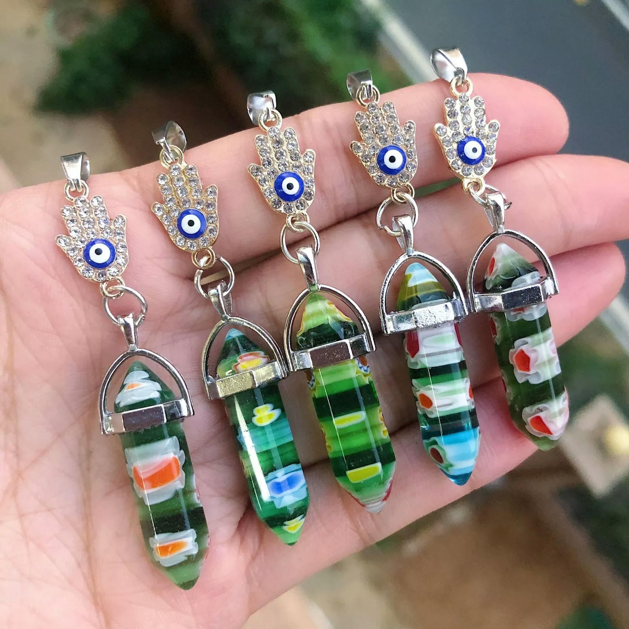 QQTDFG 5pcs Healing Green Follower MURANO Pendant Buddha Palm Chakra ...