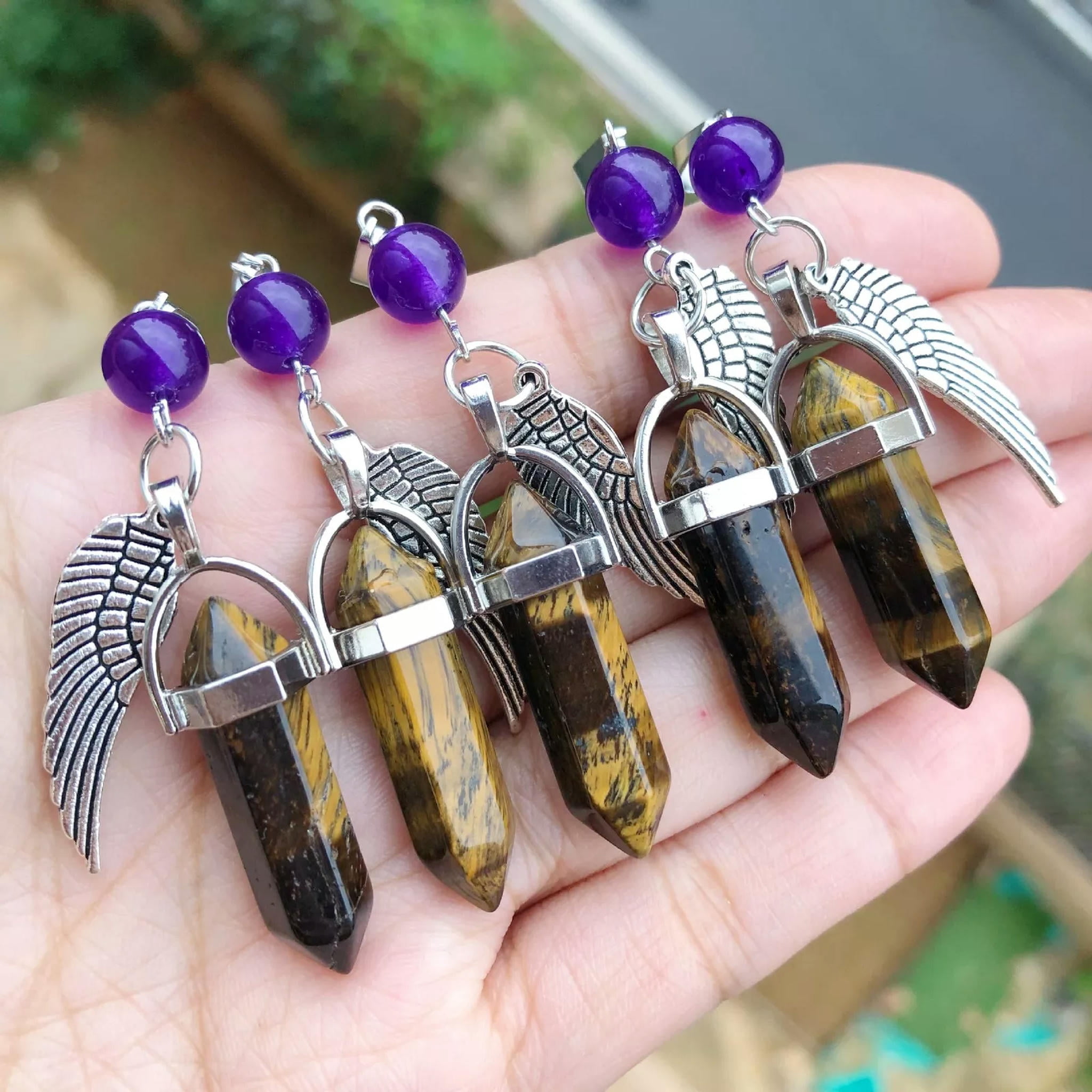 QQTDFG 5pcs Healing Tiger Eye Stone Pendants Angel Wing Chakra Reiki ...