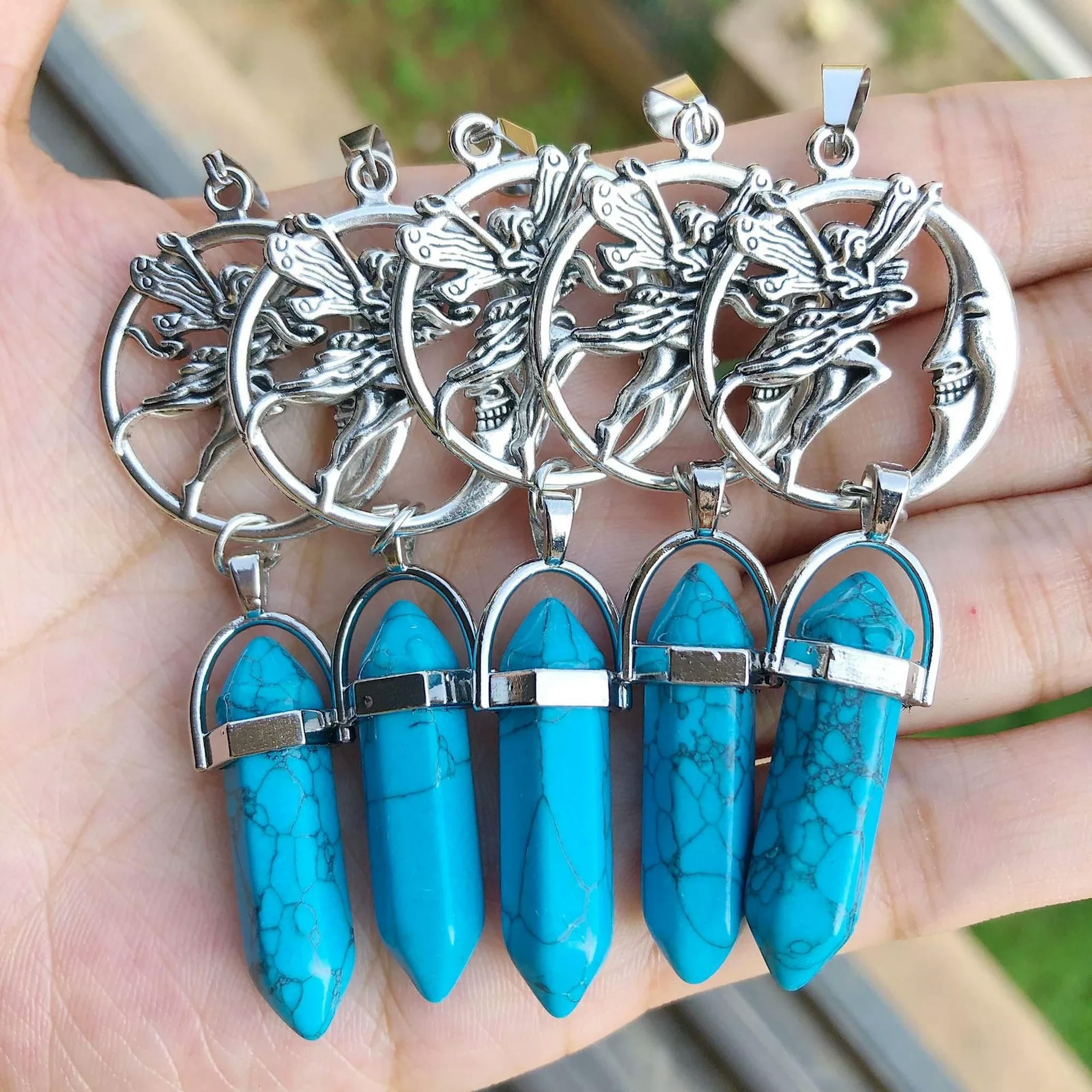 QQTDFG 5pcs Turquoise Blue Stone Pendants Moon Goddess Chakra Reiki ...