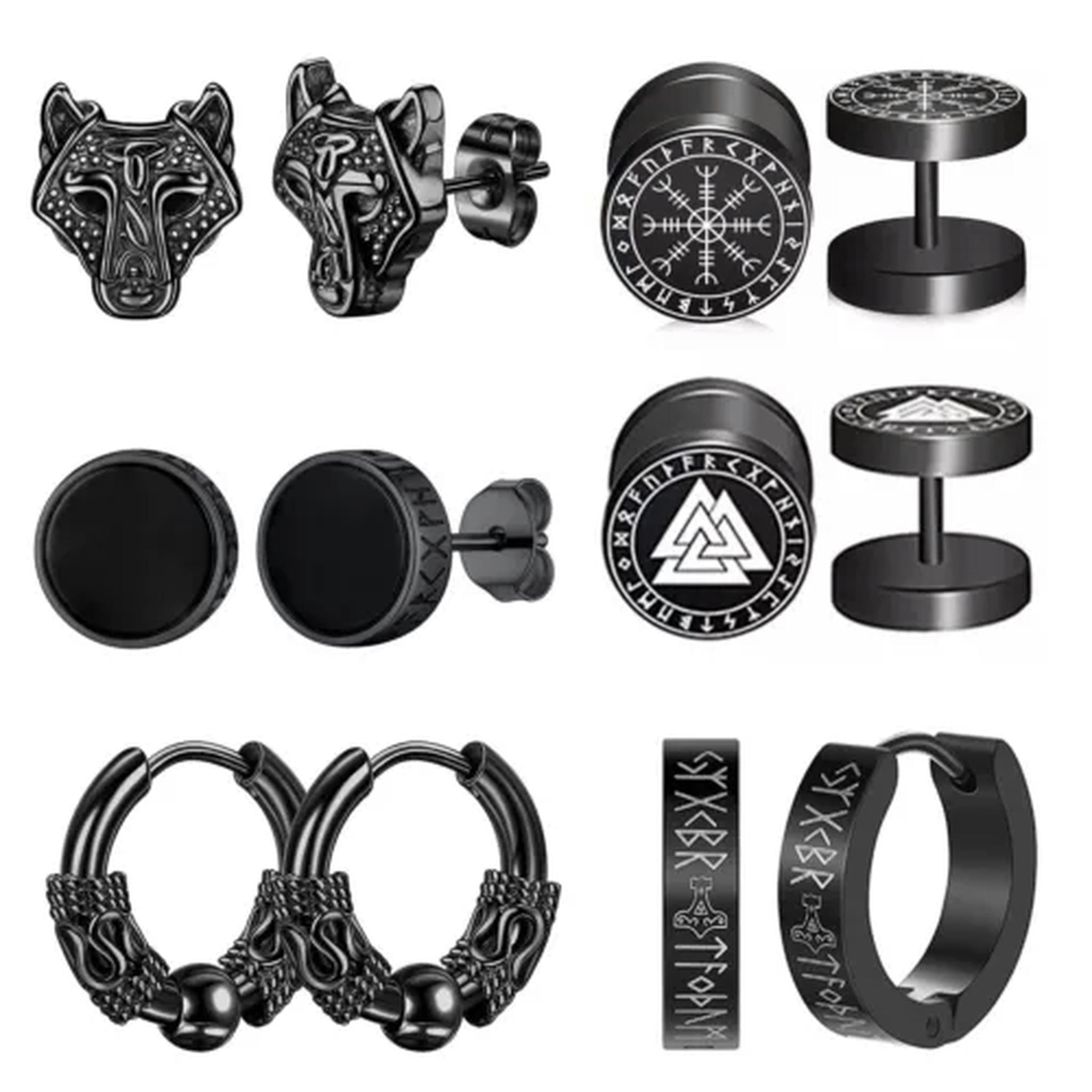 QQTDFG 6-9Pair Men Viking Earrings Stainless Steel Stud Huggie Hoop ...