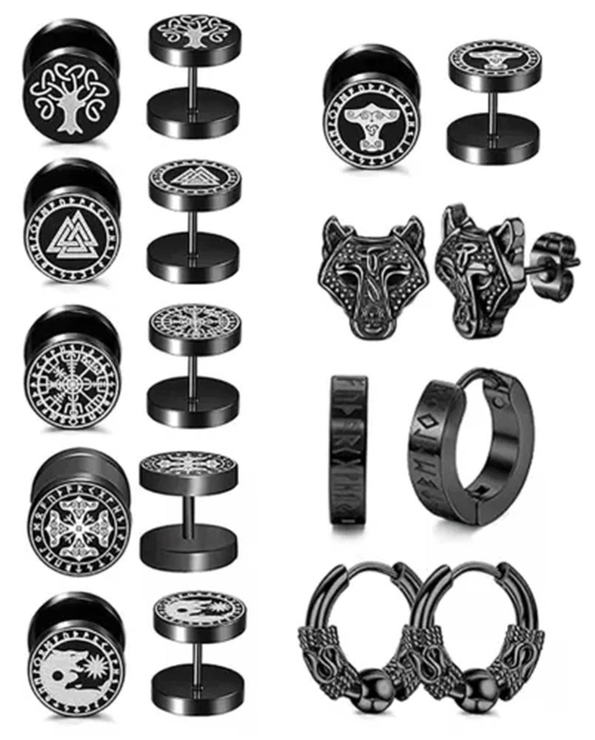 QQTDFG 6-9Pair Men Viking Earrings Stainless Steel Stud Huggie Hoop ...