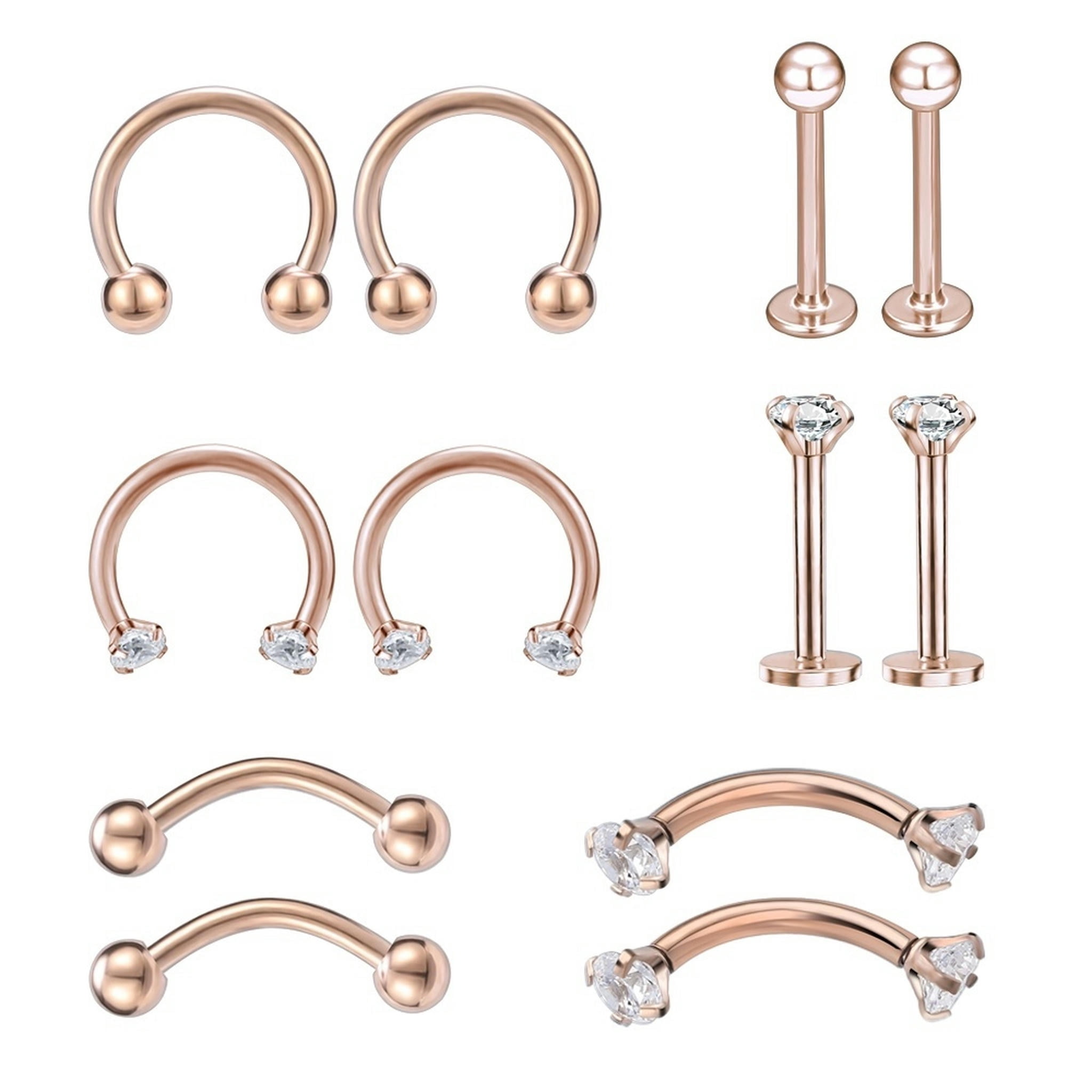 QQTDFG 6 Pairs/Set Stainless Steel Septum Rings CZ Lip Ring Eyebrow ...