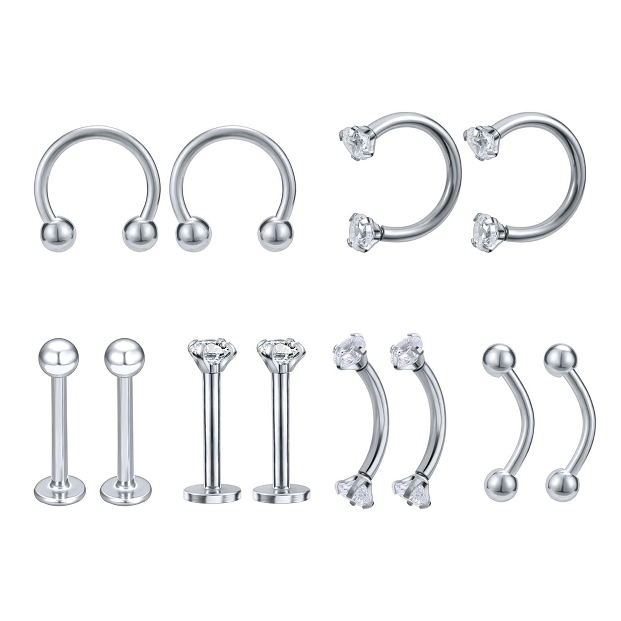 QQTDFG 6 Pairs/Set Stainless Steel Septum Rings CZ Lip Ring Eyebrow ...