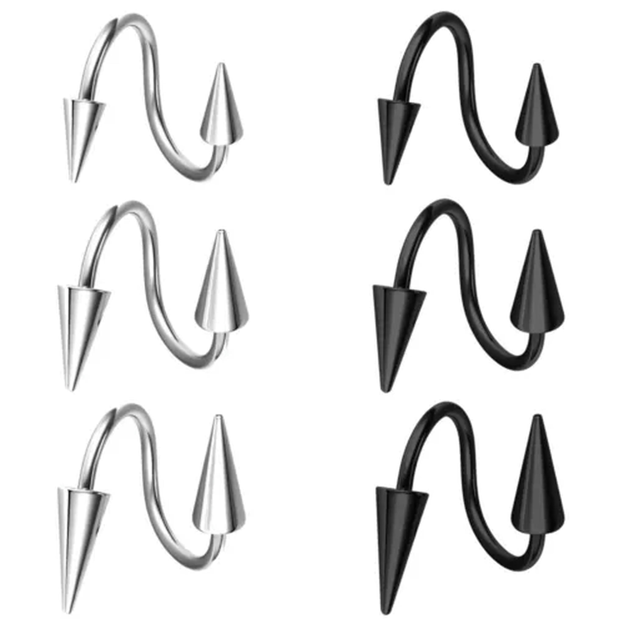 QQTDFG 6Pcs/lot Spiral Nose Ring Surgical Steel Spike Lip Ring Eyebrow ...