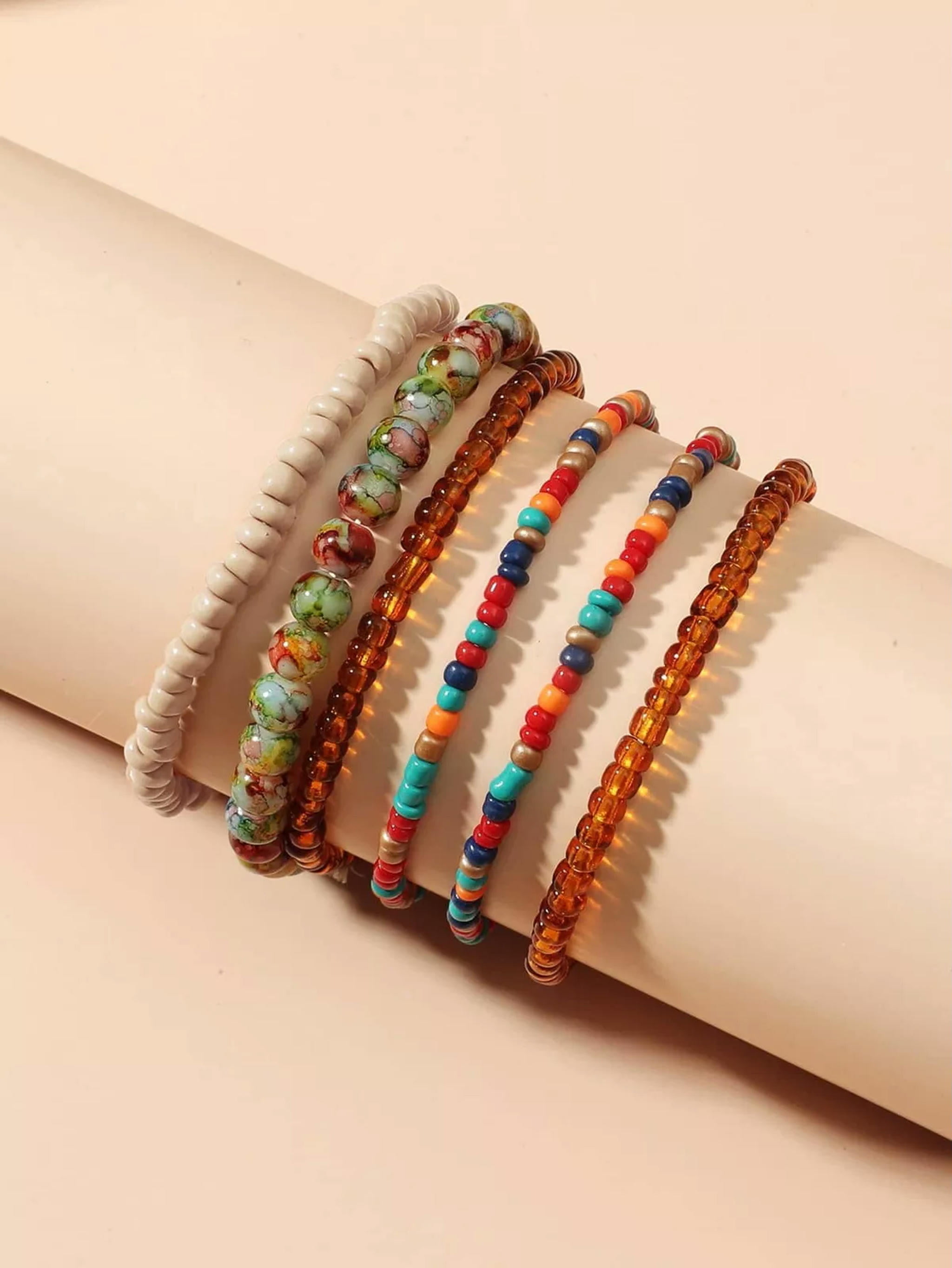 QQTDFG 6pcs Color Block Beaded Bracelet Bead-string Bracelet Jewelry ...