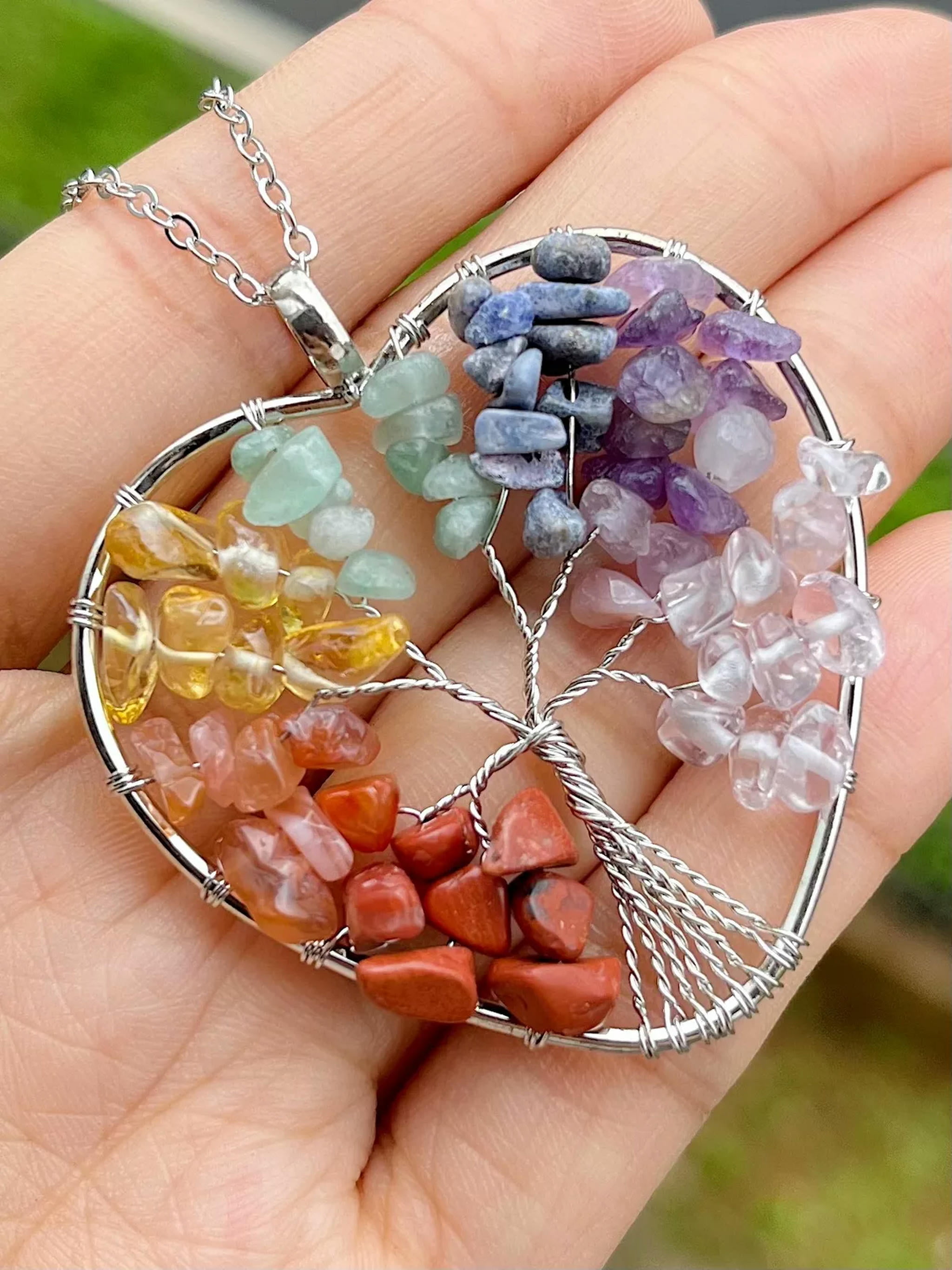 QQTDFG 7 Chakra Gem Tree Of Life Necklace Chakra Reiki Healing Amulet ...