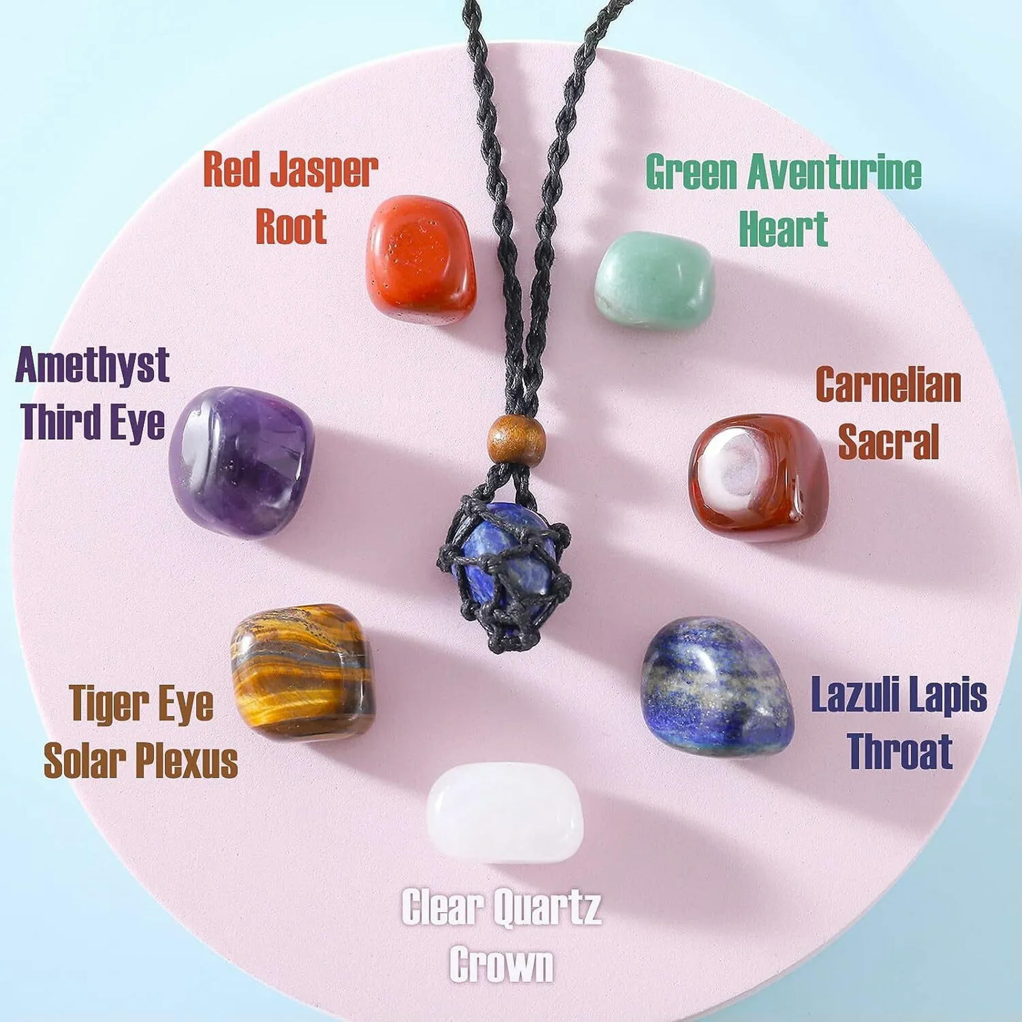 QQTDFG 7 Chakra Healing Crystal Necklace Set, Weave Rope-Wrapped Holder ...