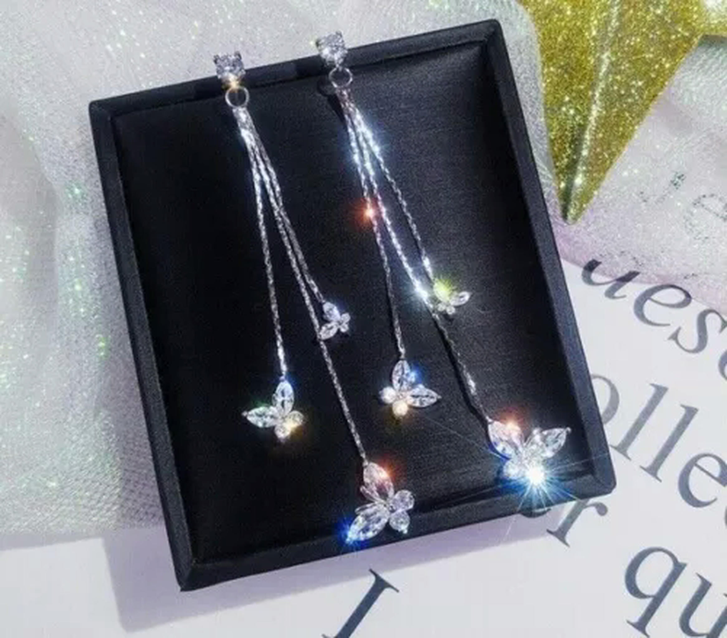 QQTDFG 925 Silver Tassel Earrings Drop Dangle Women Crystal Wedding ...