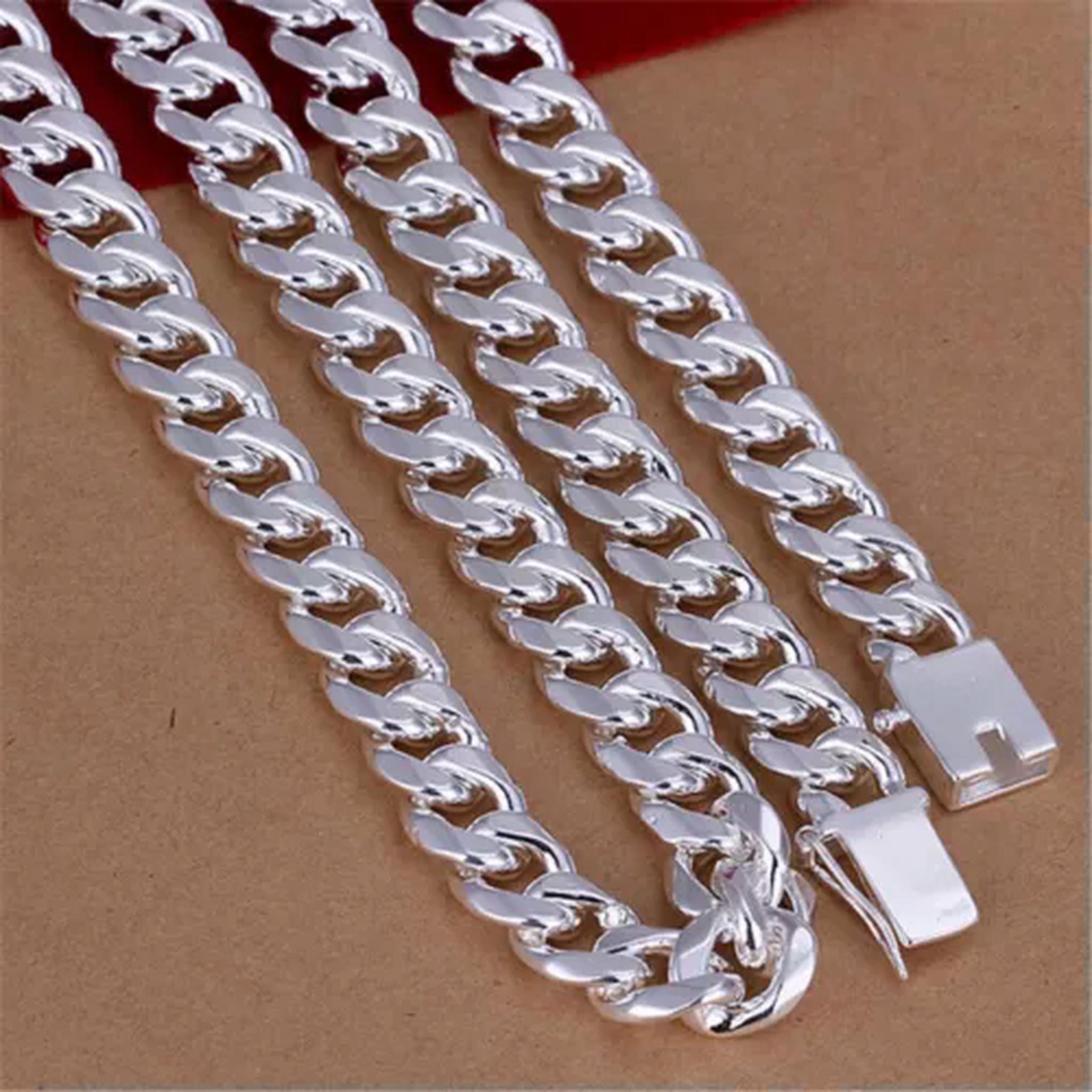 QQTDFG 925 Sterling Silver 10mm 20/22/24 inch Sideways Chain Necklace ...