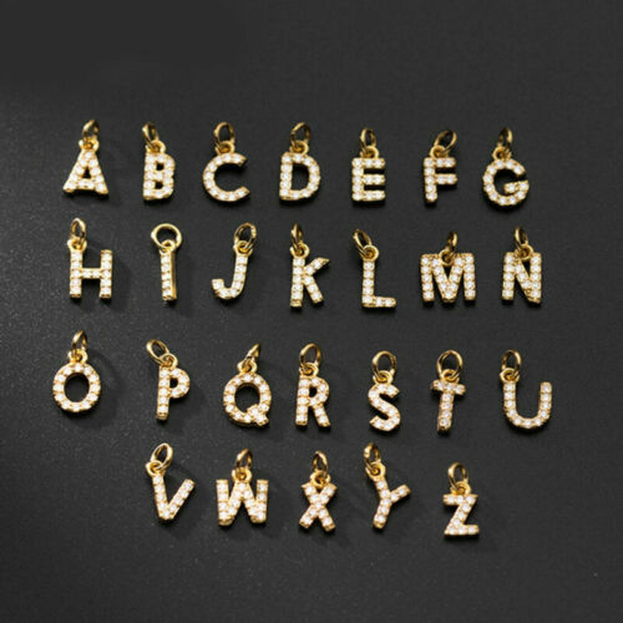 QQTDFG 925 Sterling Silver Initial Letter Alphabet A-Z CZ Dangle Charm ...