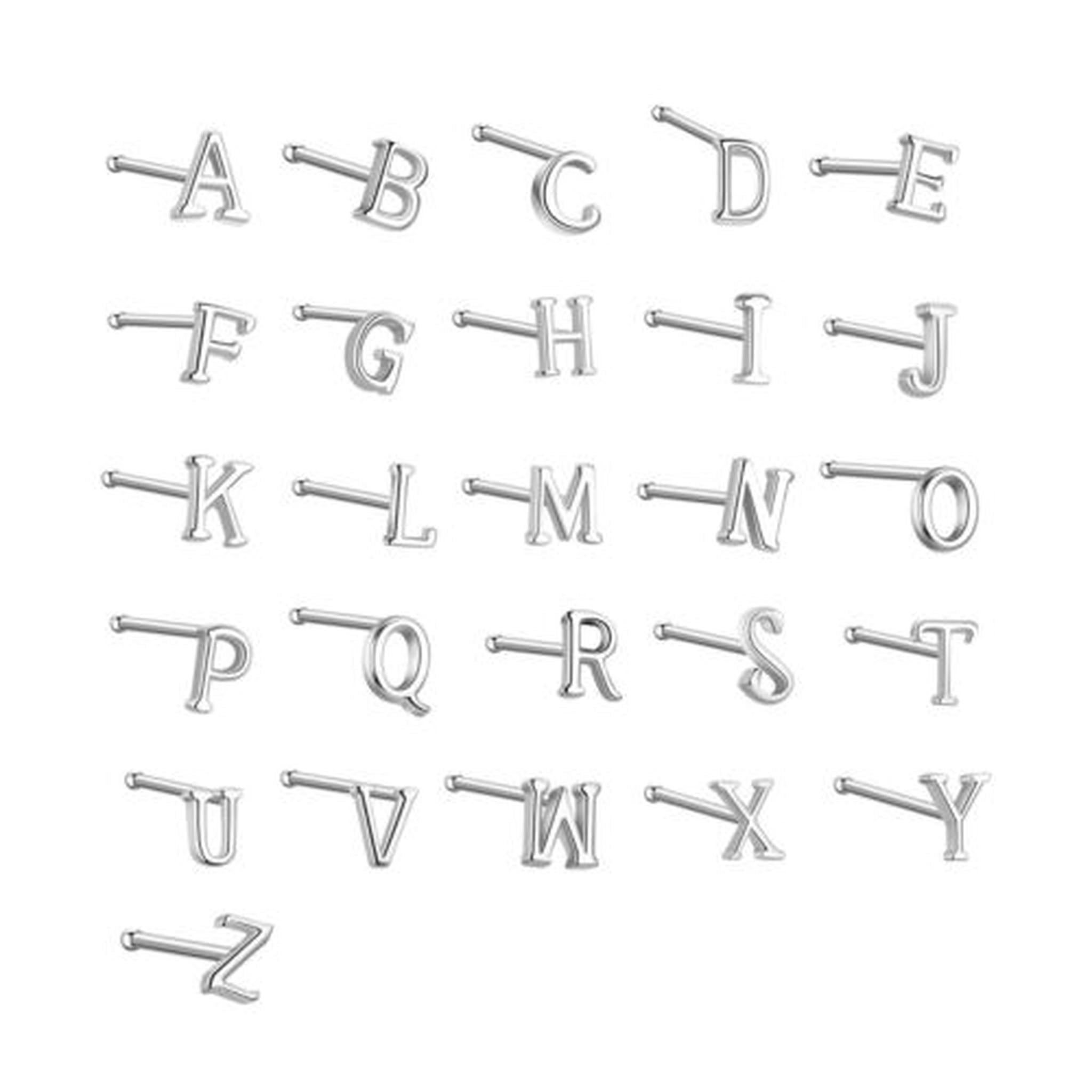 QQTDFG 925 Sterling Silver Initials Letter Nose Bone Ring Piercing Stud A4372-1 Single Piece-F ...