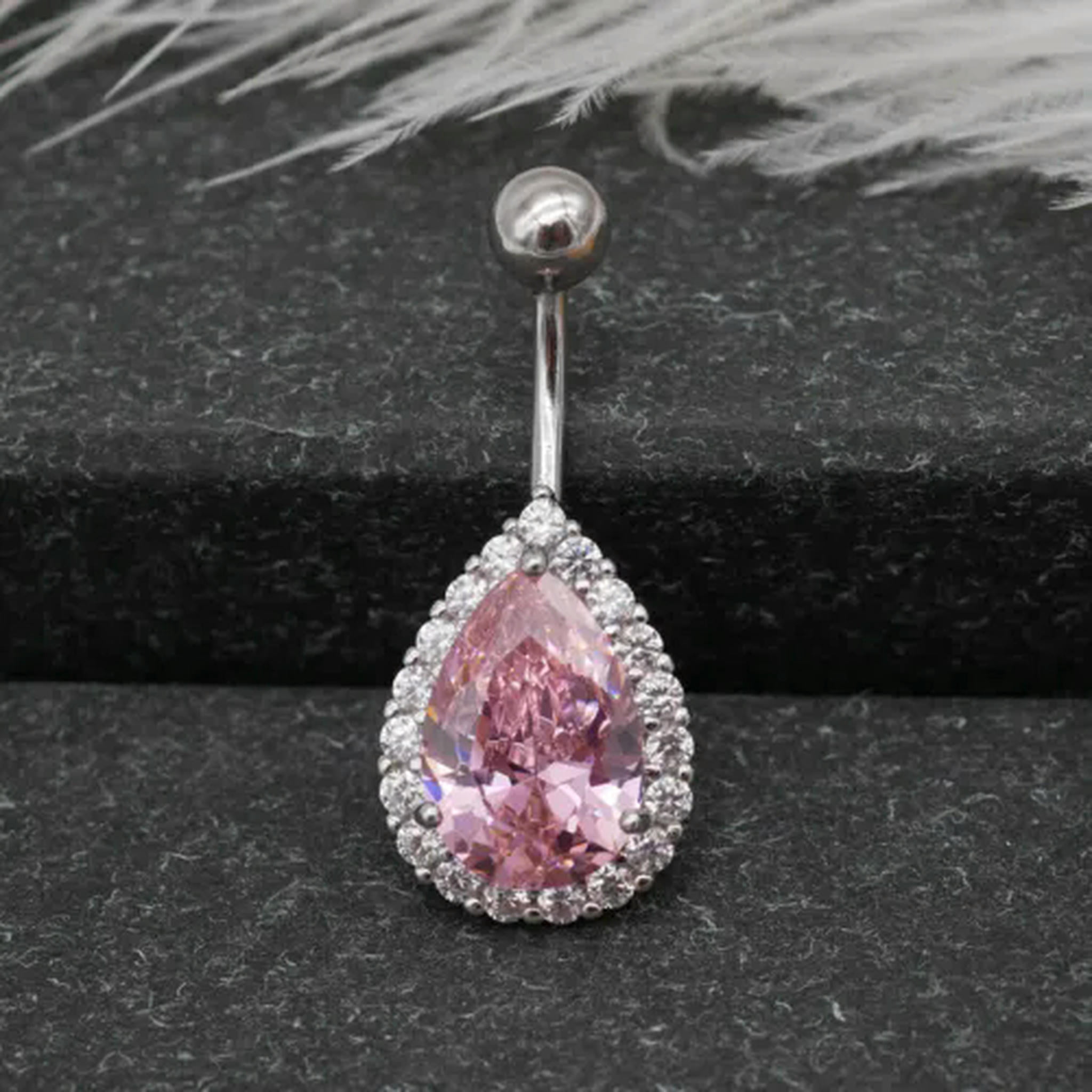 QQTDFG 925 Sterling Silver Teardrop Crystal Belly Button Navel Ring ...