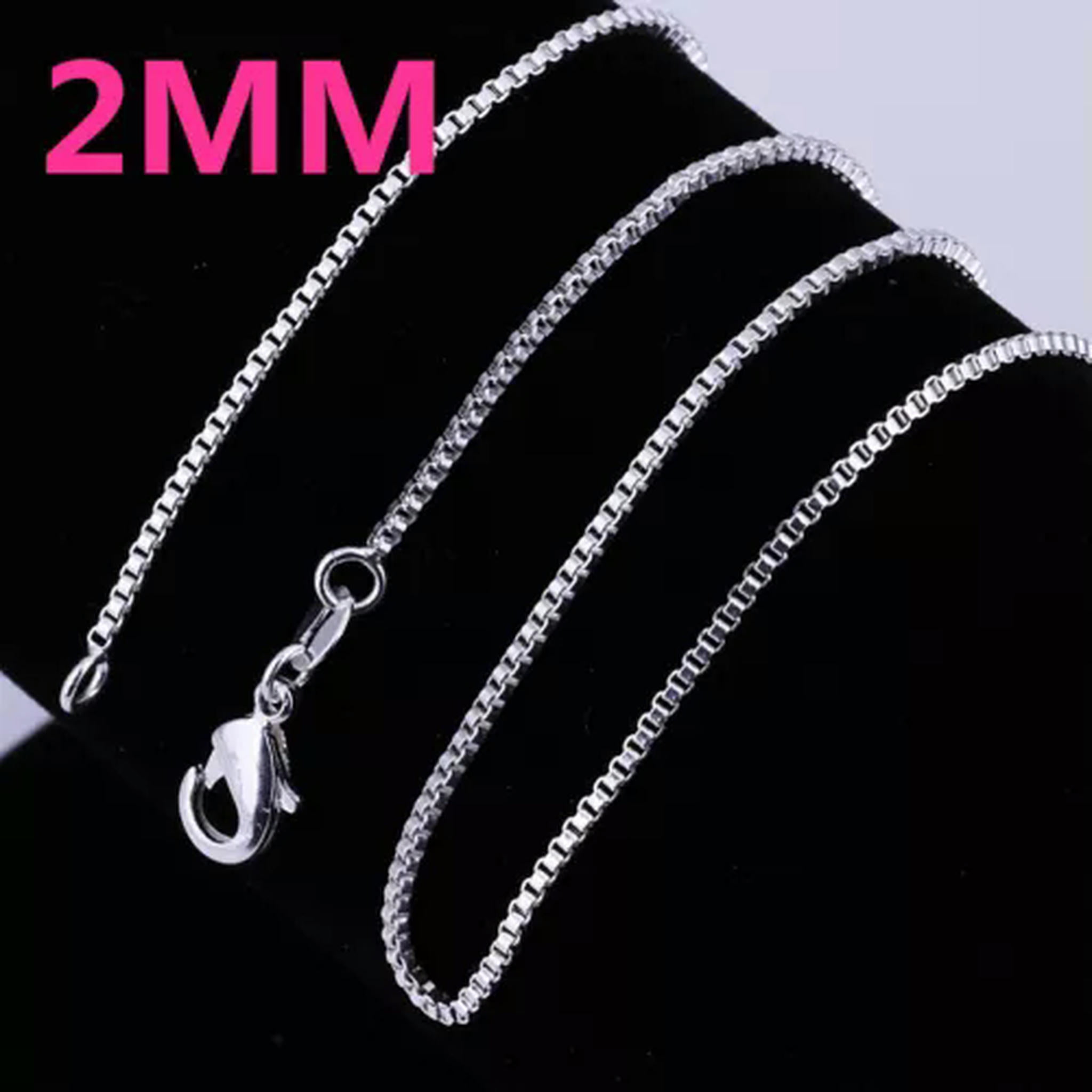 QQTDFG 925 Sterling Solid Silver 1MM/1.5MM/2MM Box Chain Necklace For ...