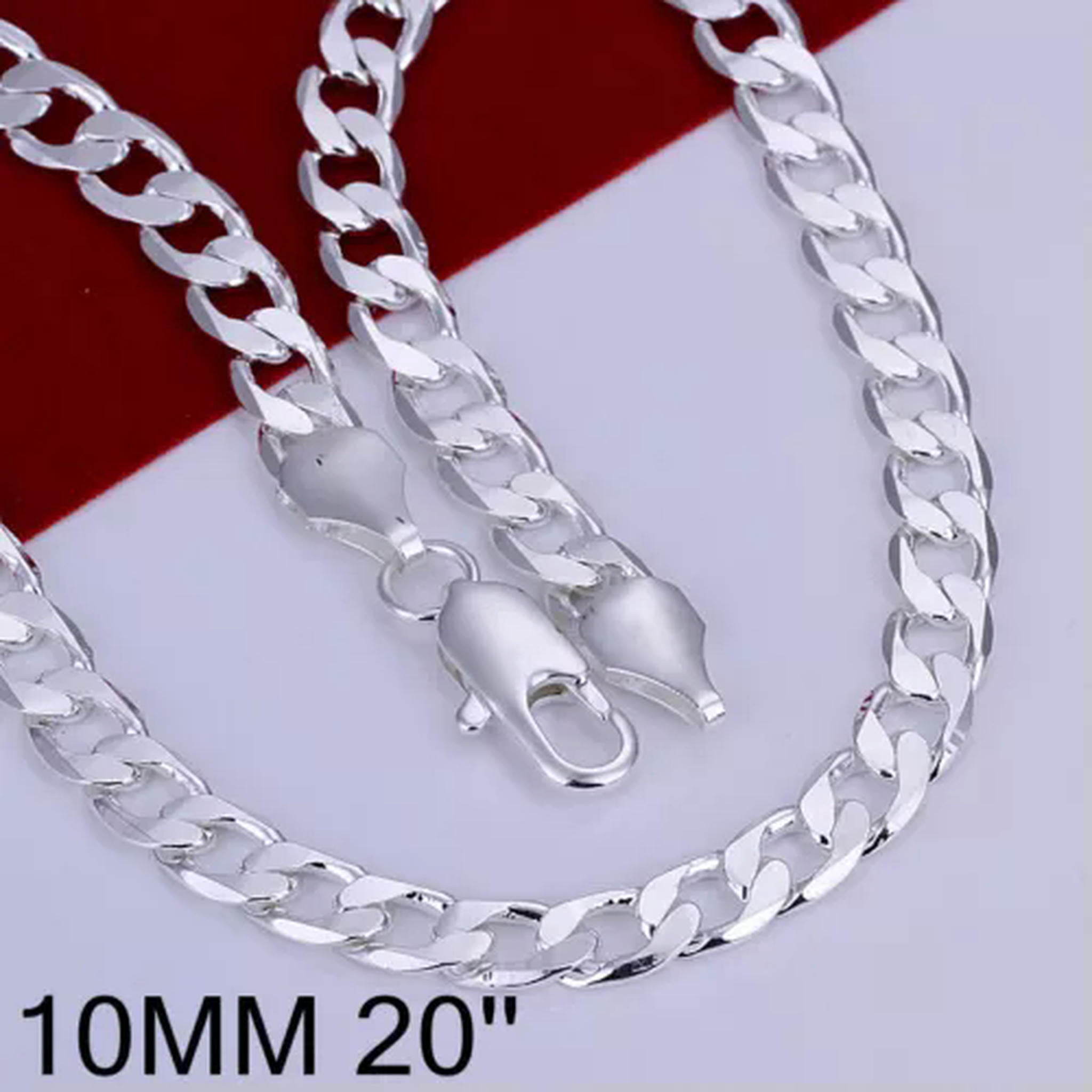 QQTDFG 925Sterling Silver 10MM Flat Sideway Strong Men's Chains ...