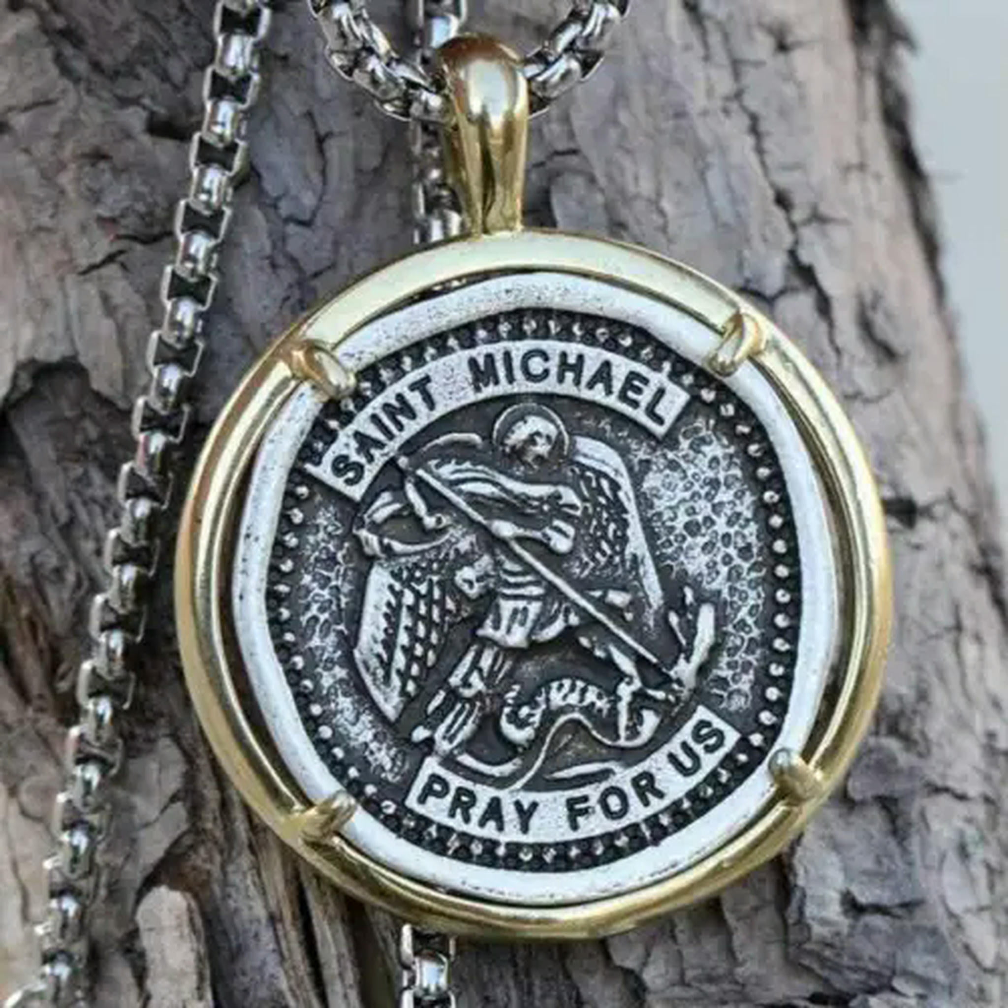 QQTDFG ARCHANGEL SAINT MICHAEL STAINLESS STEEL COIN NECKLACE Pendant ...