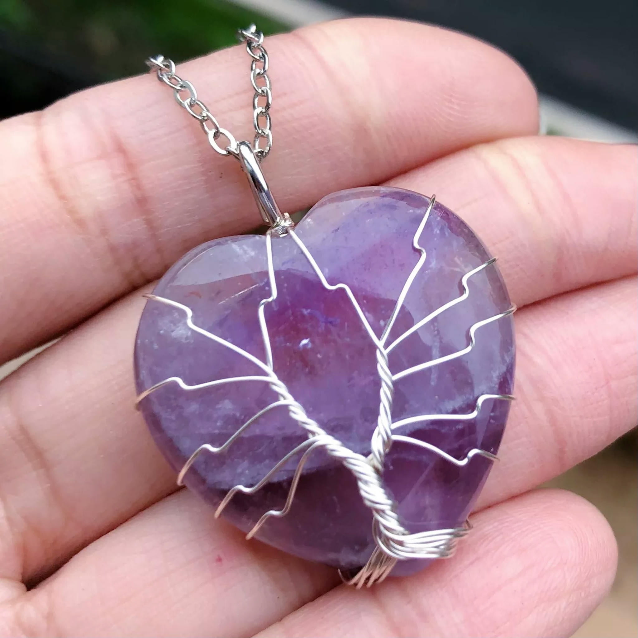 QQTDFG Amethyst Gem stone Tree of life Necklace Heart Chakra Reiki ...